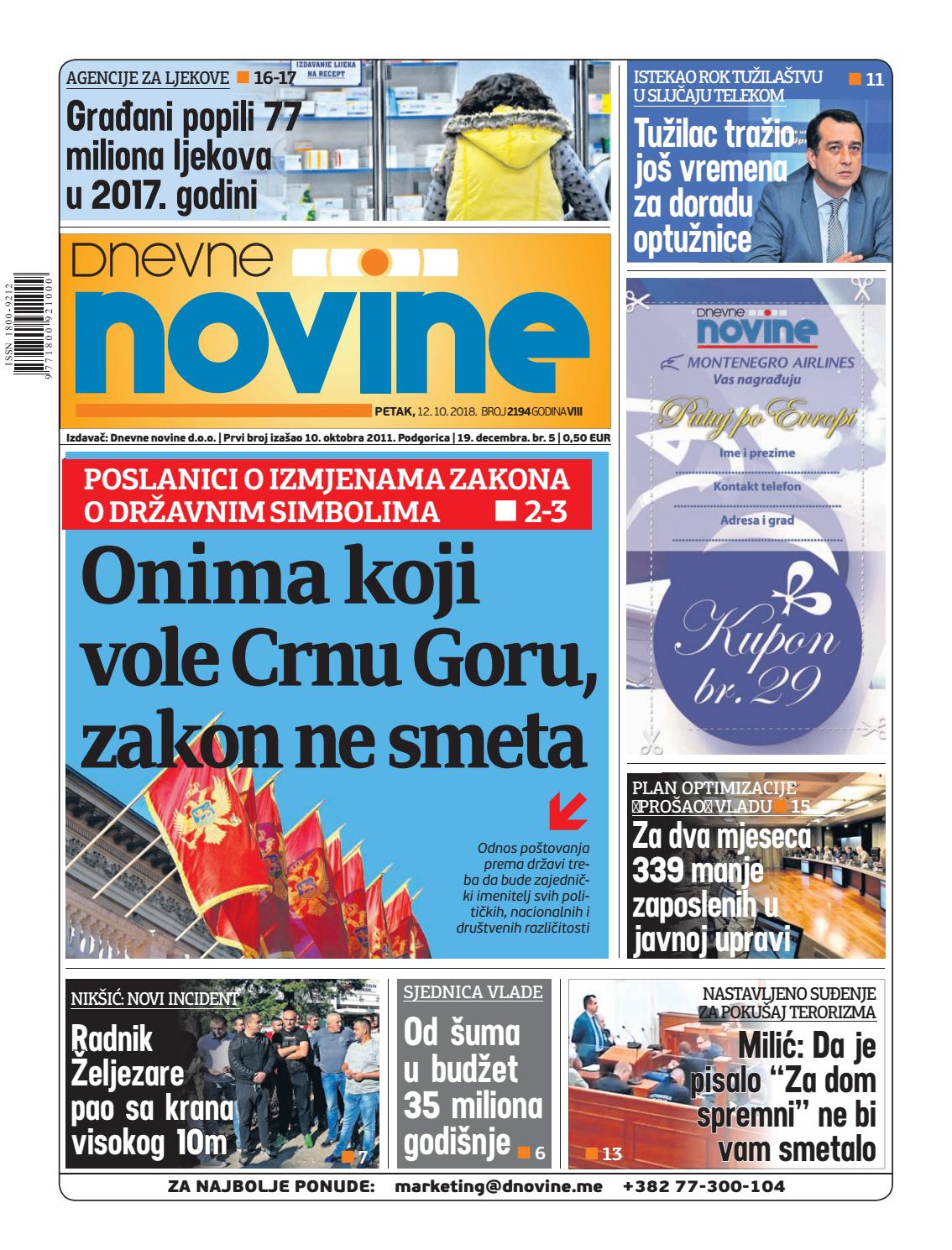 Dnevne novine 12. oktobar 2018. by Dnevne Novine - Issuu