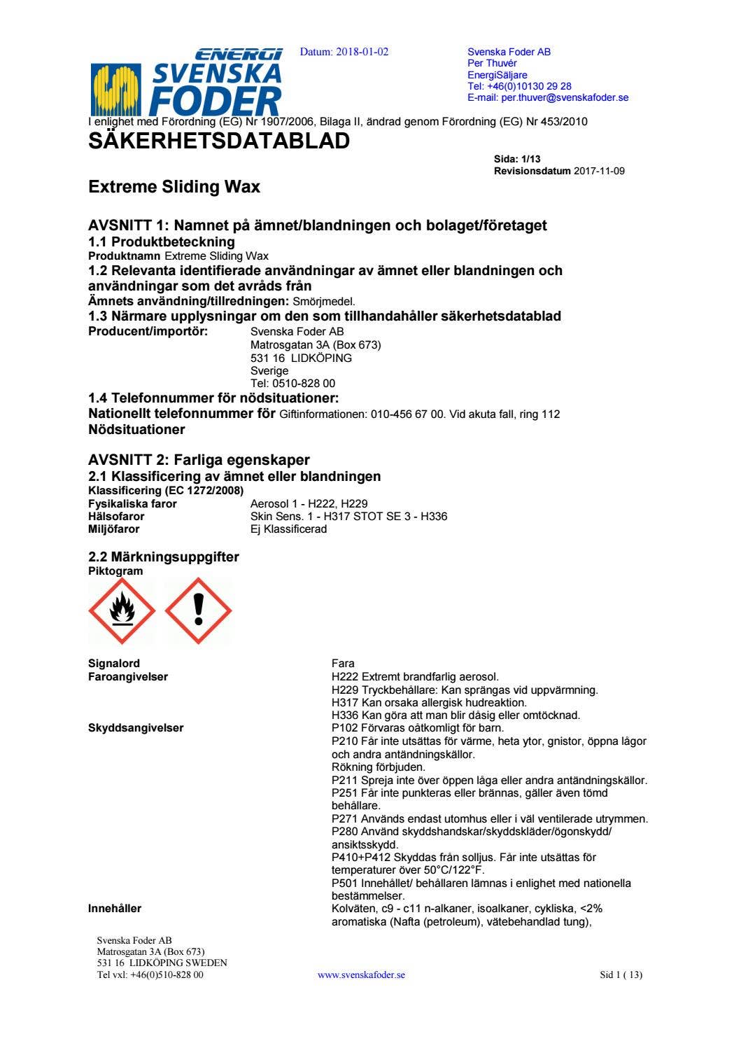 Extreme Sliding Wax MSDS by Svenska Foder AB - Issuu