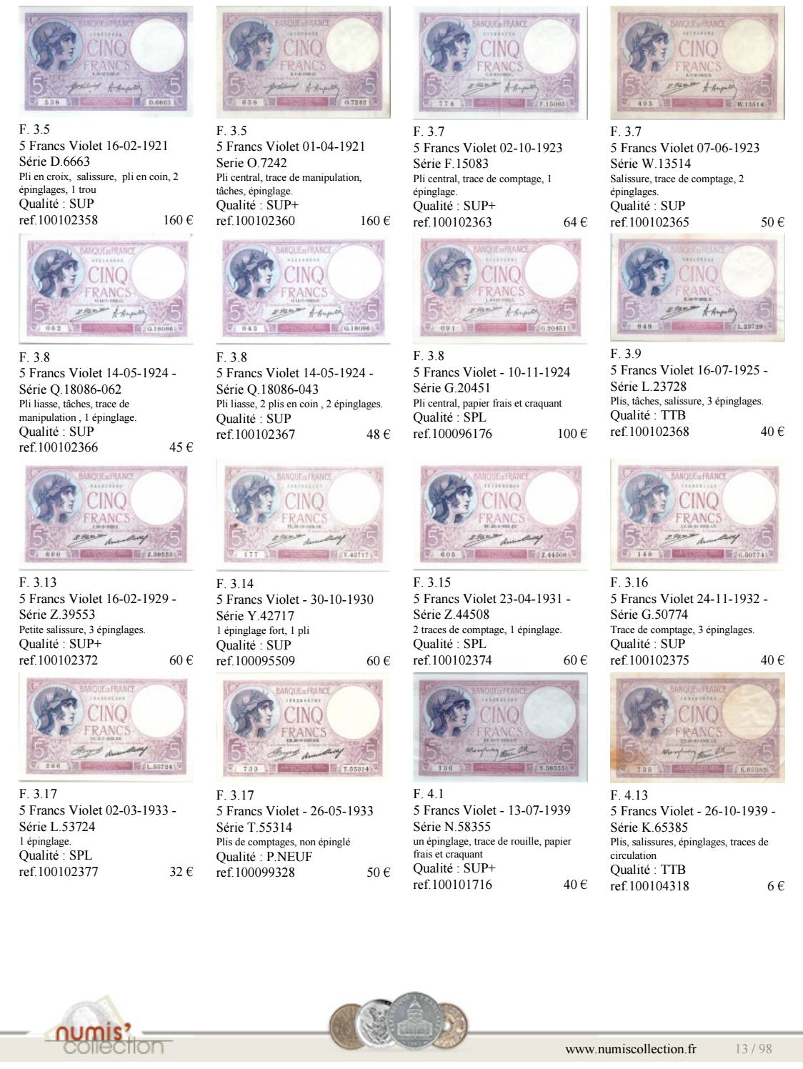 Tous nos billets Français by Numiscollection - Issuu