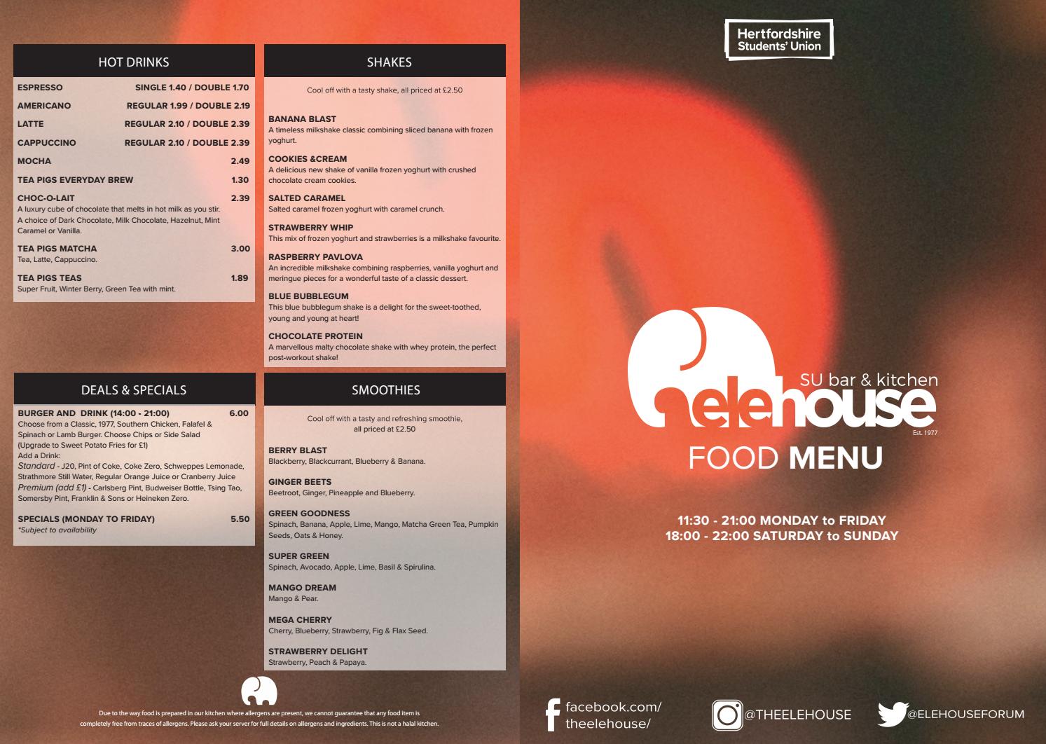 EleHouse Menu - Drinks by Hertfordshire Students' Union - Issuu