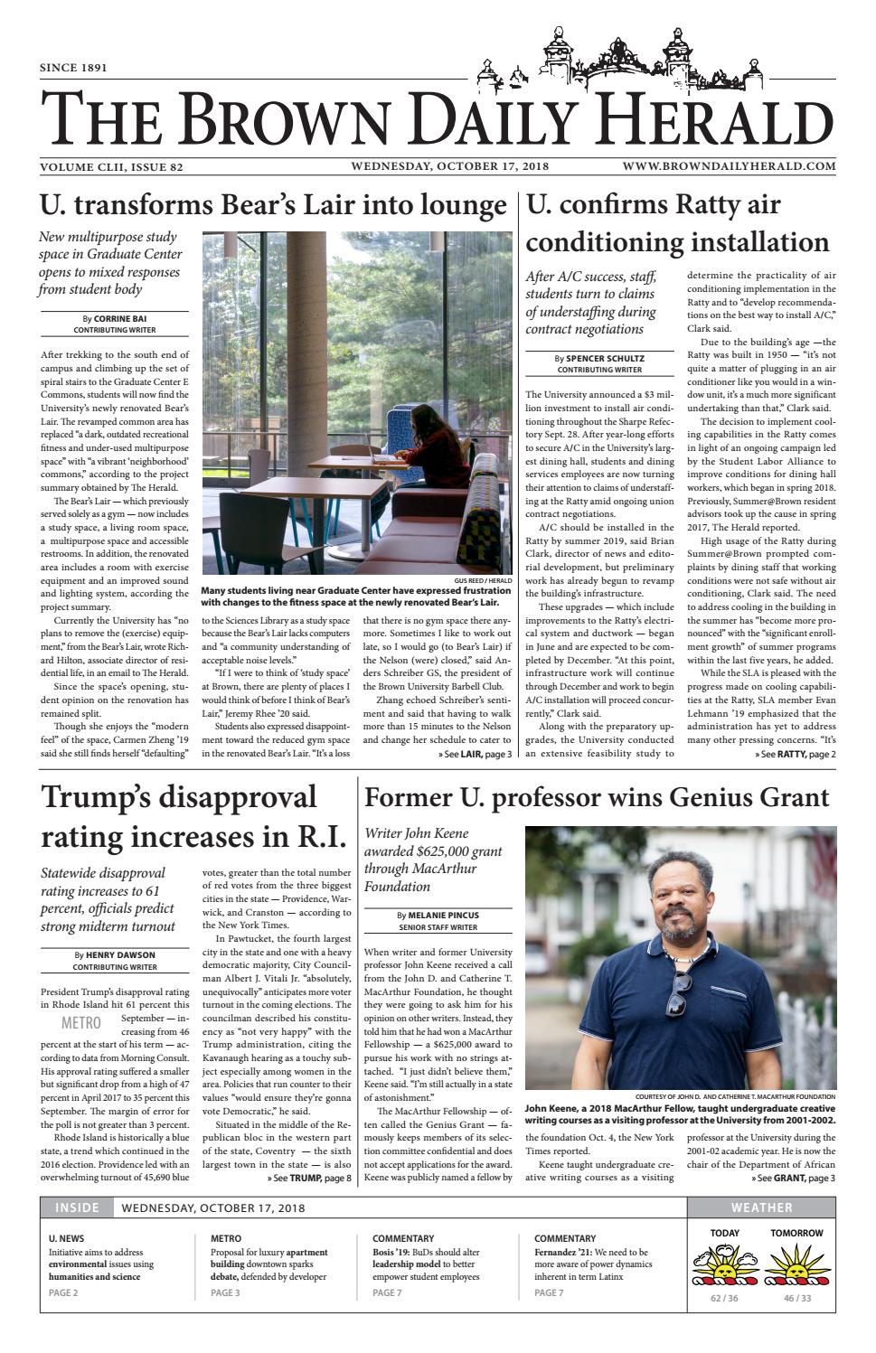 Wednesday, October 17, 2018 by The Brown Daily Herald - Issuu