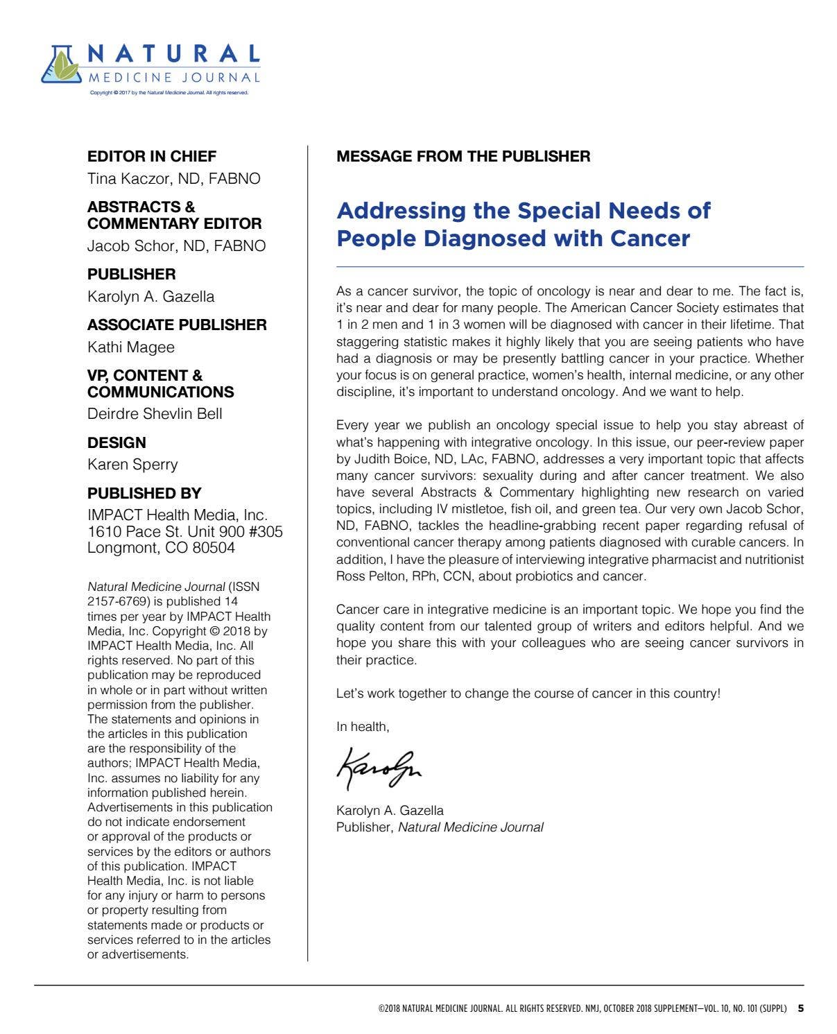 Natural Medicine Journal Oncology Special Issue 2018 by Diversified ...