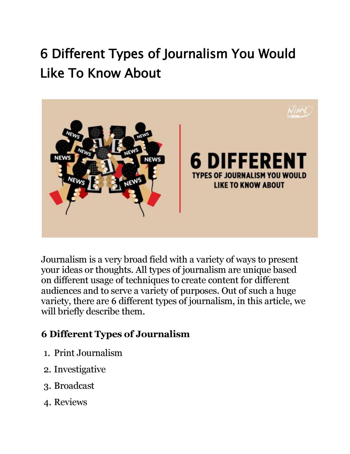 6 Different Types Of Journalism You Would Like To Know By NIMCJ Issuu