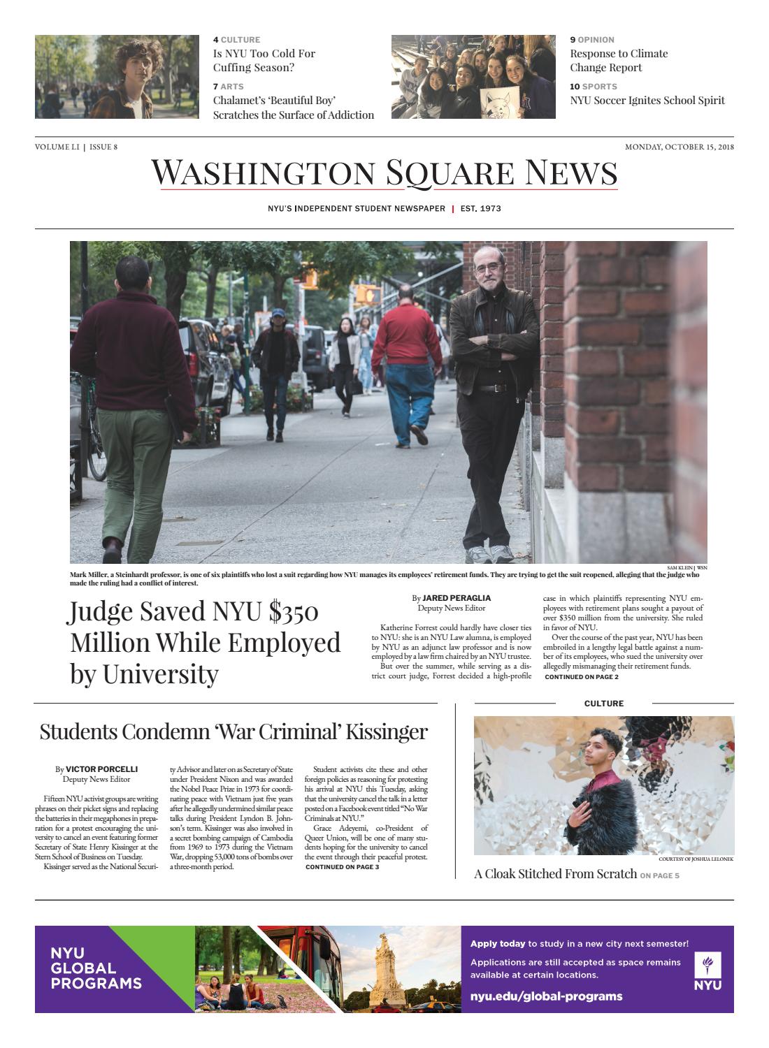 Washington Square News, October 15, 2018 by Washington Square News - Issuu