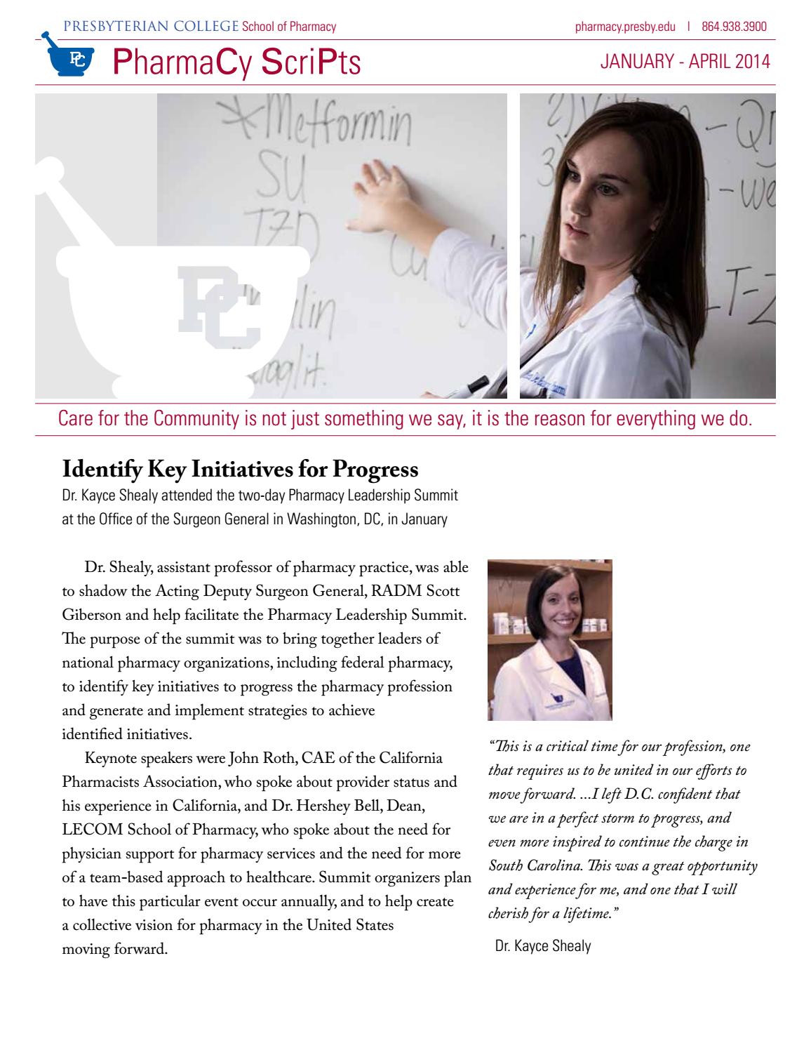 Presbyterian College School of Pharmacy Scripts Jan-April 2014 by ...