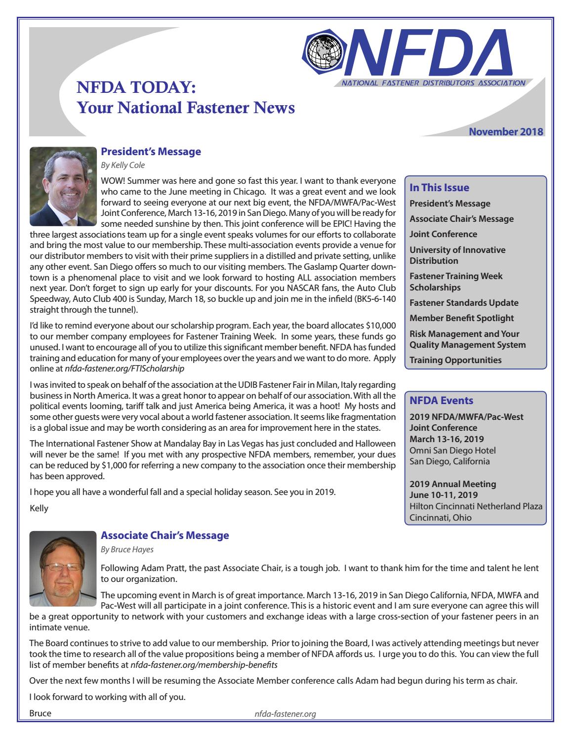 November 2018 NFDA Today by National Fastener Distributors Association - Issuu