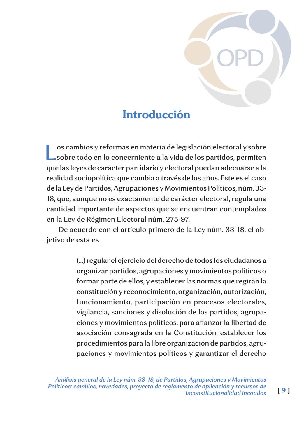 ANÁLISIS GENERAL DE LA LEY NÚM. 33-18, DE PARTIDOS, AGRUPACIONES Y ...
