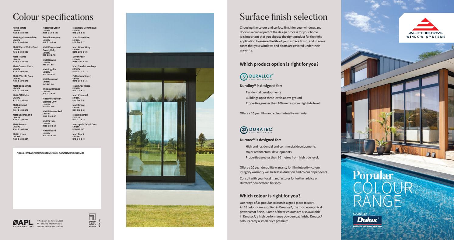Altherm Window Systems - Colour Chart by APL Window Solutions - Issuu
