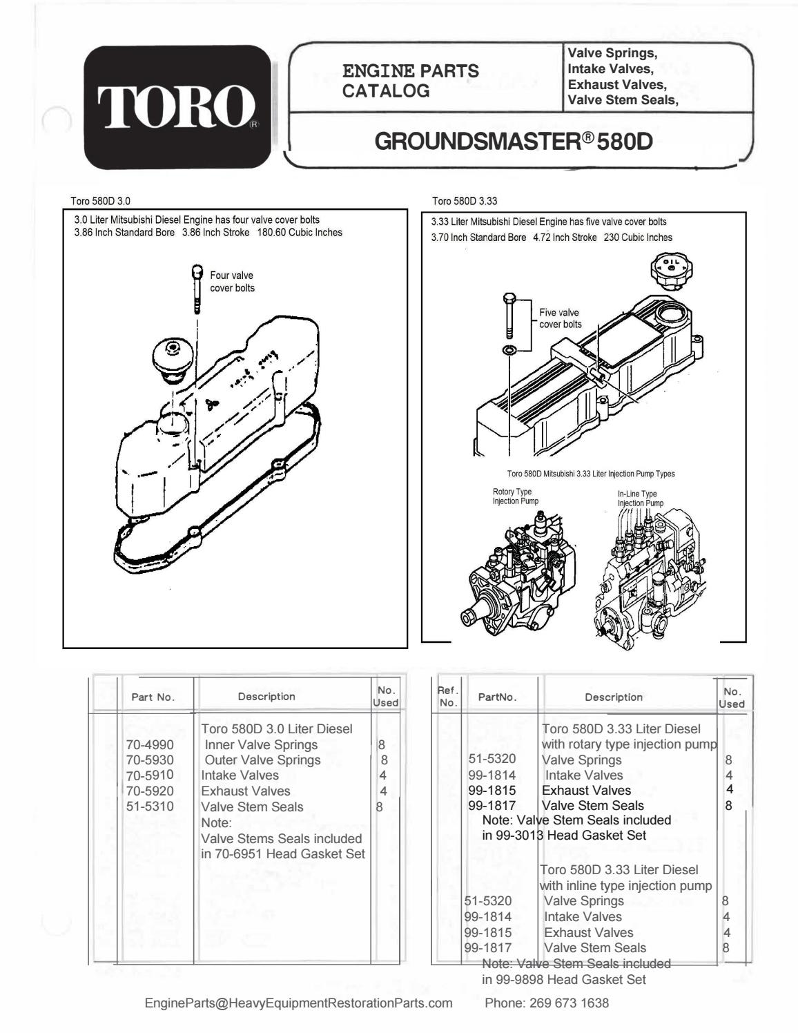 Toro 580D Parts List-Valve Springs, Intake Valves, Exhaust Valves ...