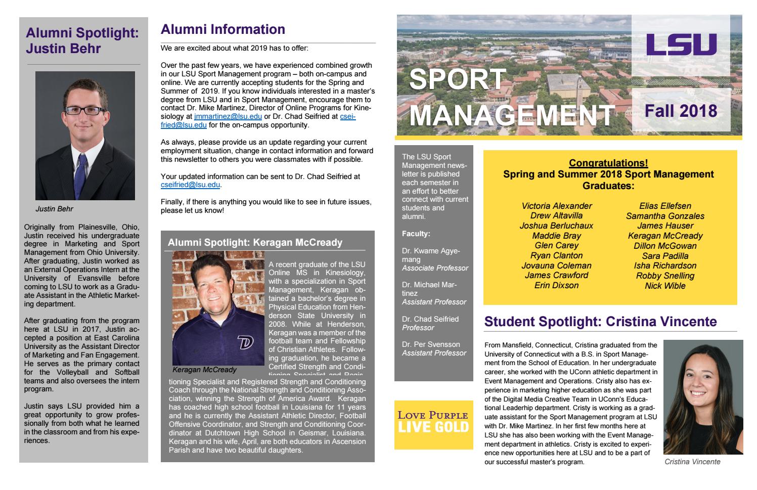 Fall 2018 LSU Sport Management Newsletter by LSU College of Human ...