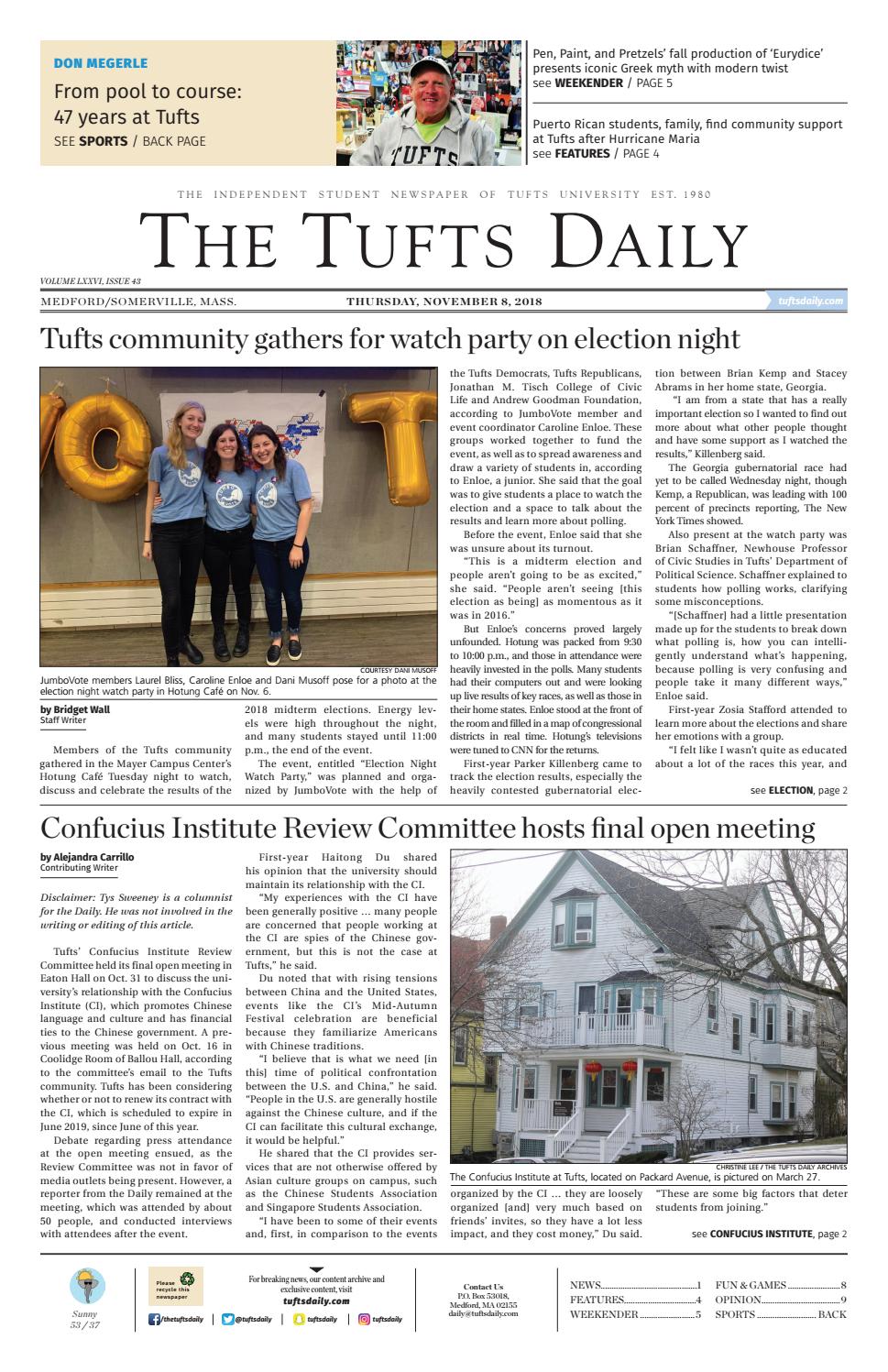 The Tufts Daily - Thursday, November 8, 2018 by The Tufts Daily - Issuu