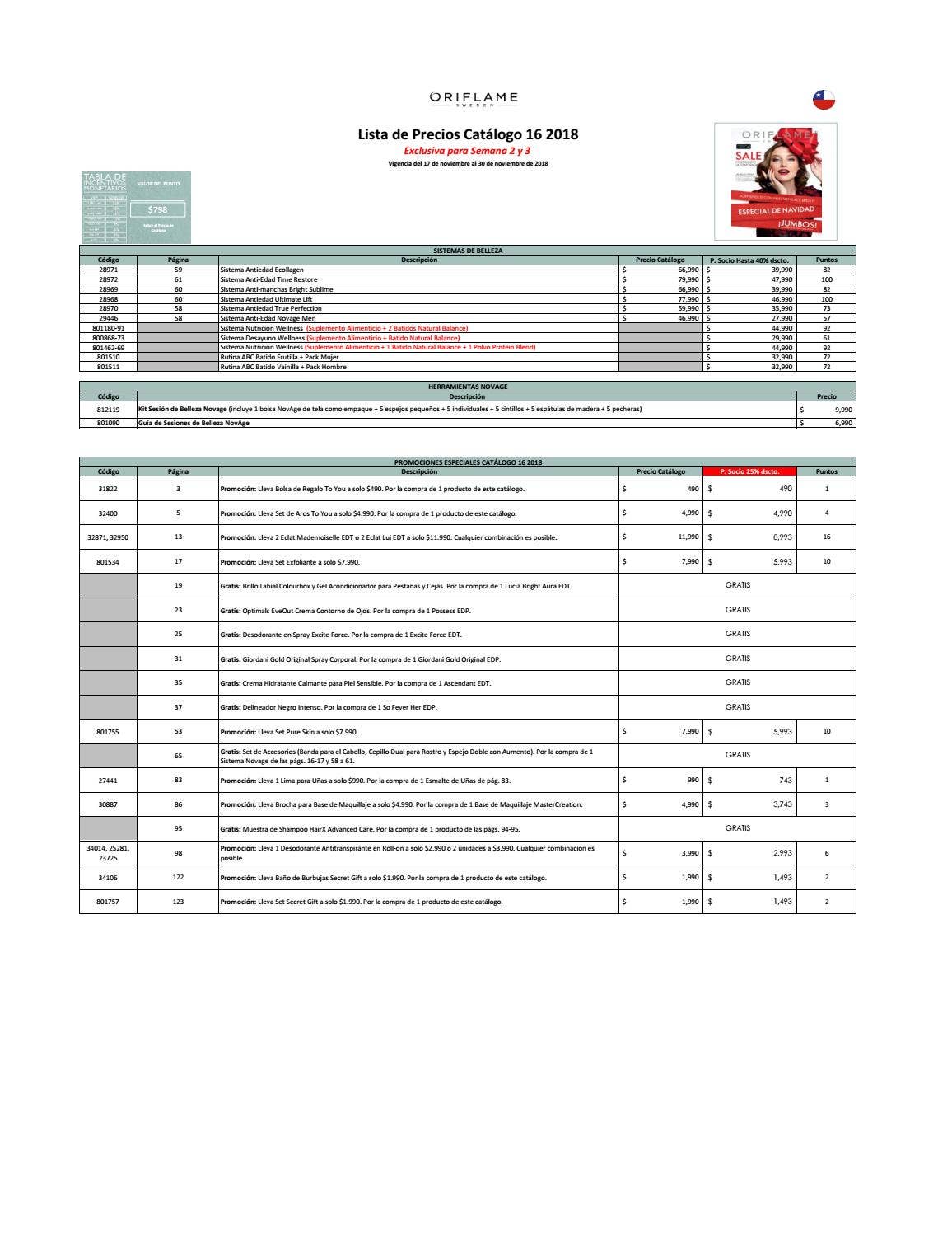 Lista de Precios C16 2018 CL 2 by Oriflame Latinoamérica - Issuu