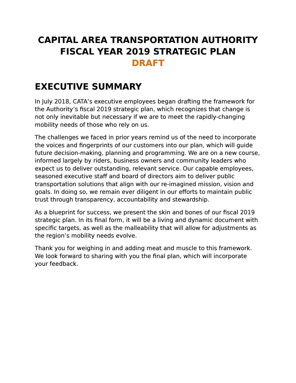 CAPITAL AREA TRANSPORTATION AUTHORITY FISCAL YEAR 2019 STRATEGIC PLAN ...