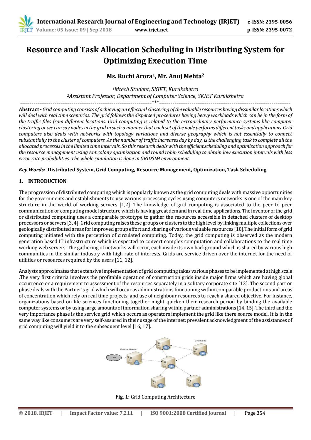 Irjet Resource And Task Allocation Scheduling In Distributing System For Optimizing Execution