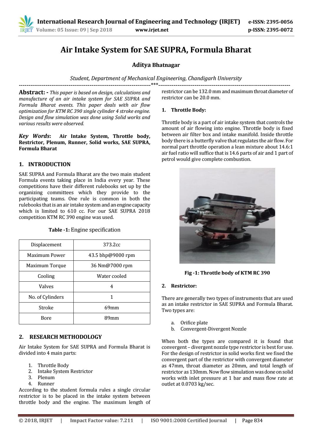 IRJET- Air Intake System for SAE SUPRA, Formula Bharat by IRJET Journal ...