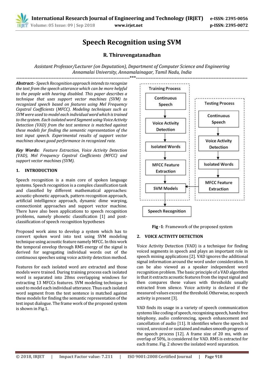 IRJET- Speech Recognition using SVM by IRJET Journal - Issuu