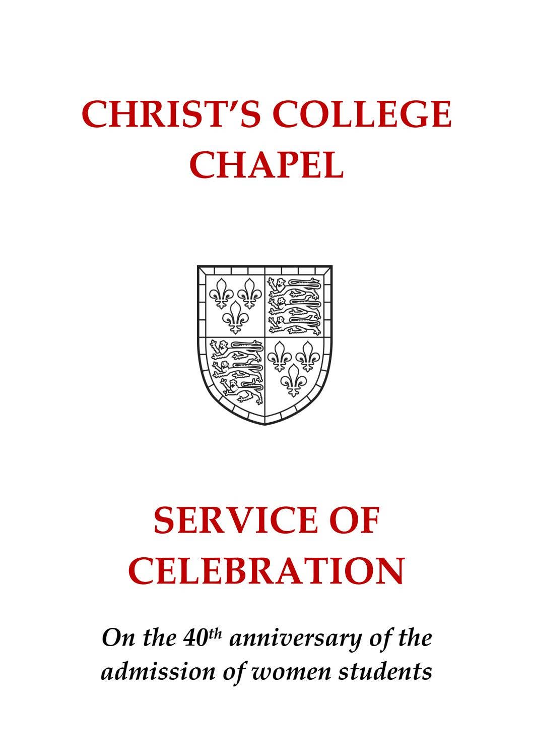 Women's 40th Anniversary Choral Evensong Order of Service by Christ's ...