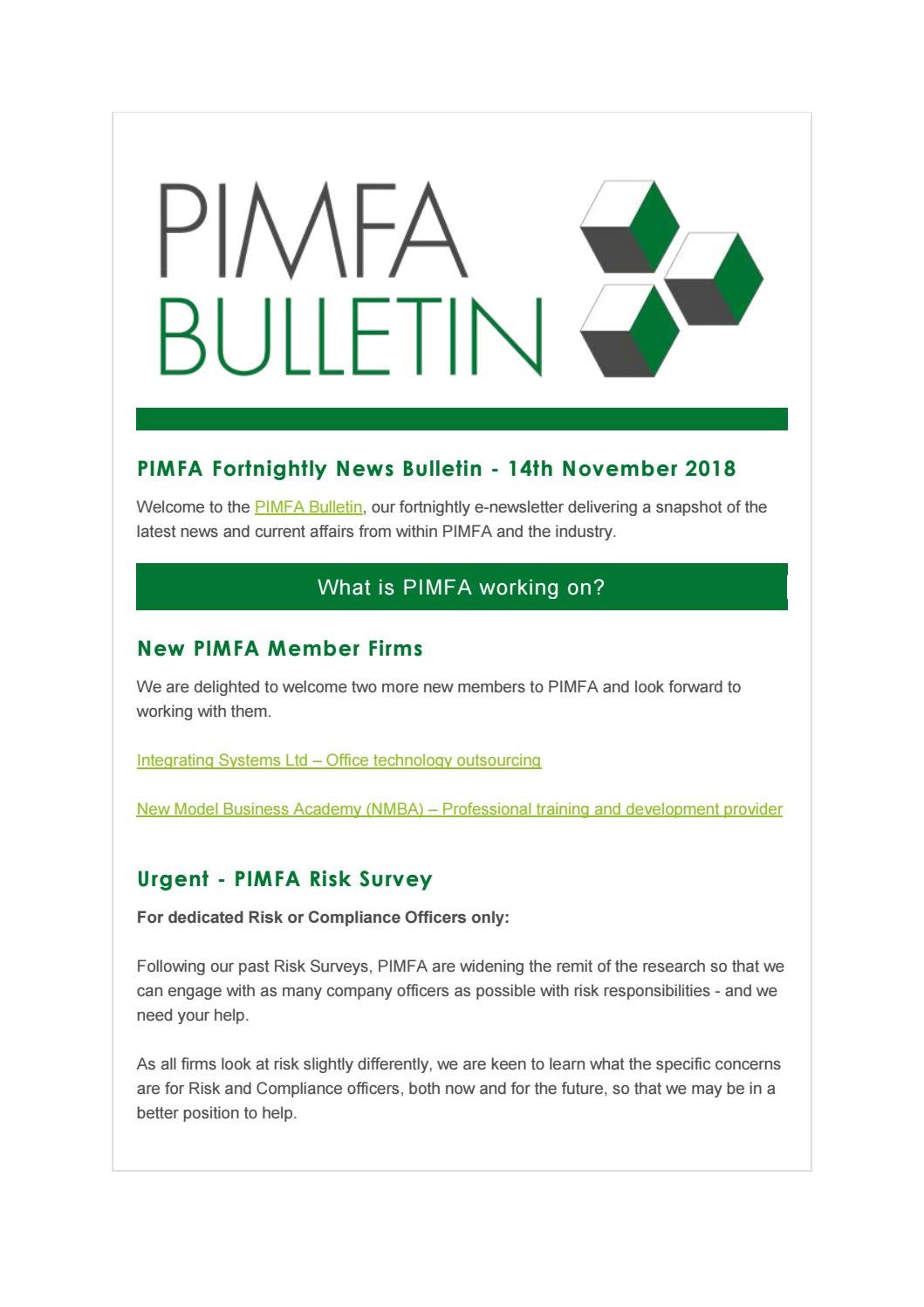 PIMFA Fortnightly News Bulletin - 14th November 2018 by PIMFA - Issuu