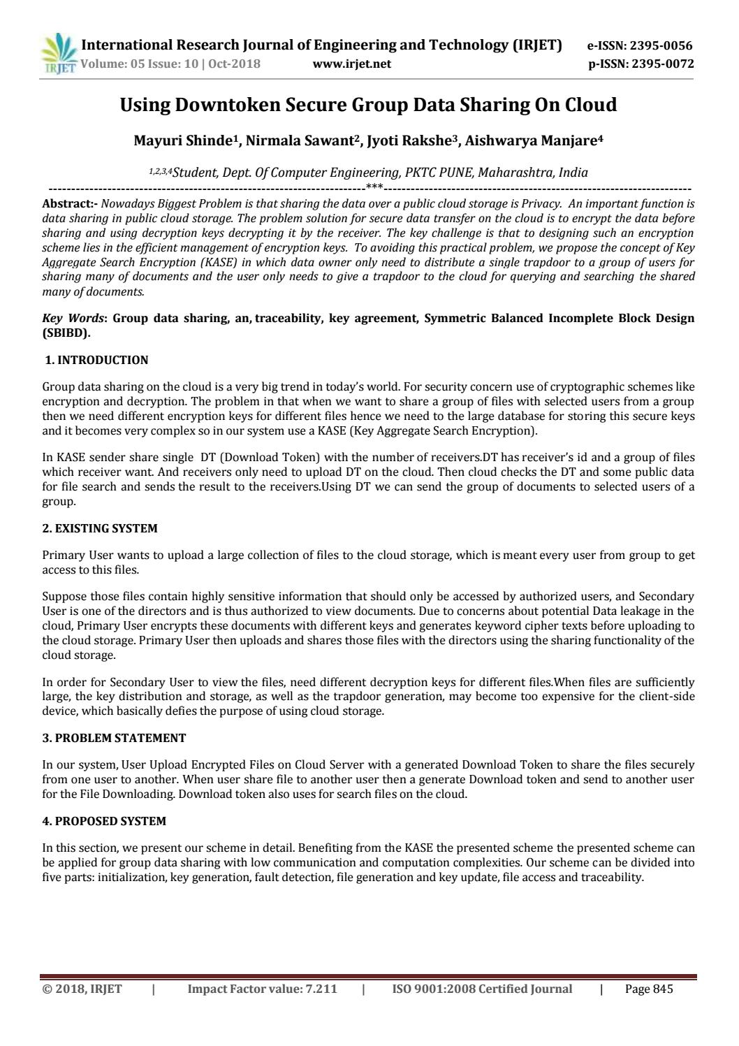Irjet Using Downtoken Secure Group Data Sharing On Cloud By Irjet Journal Issuu