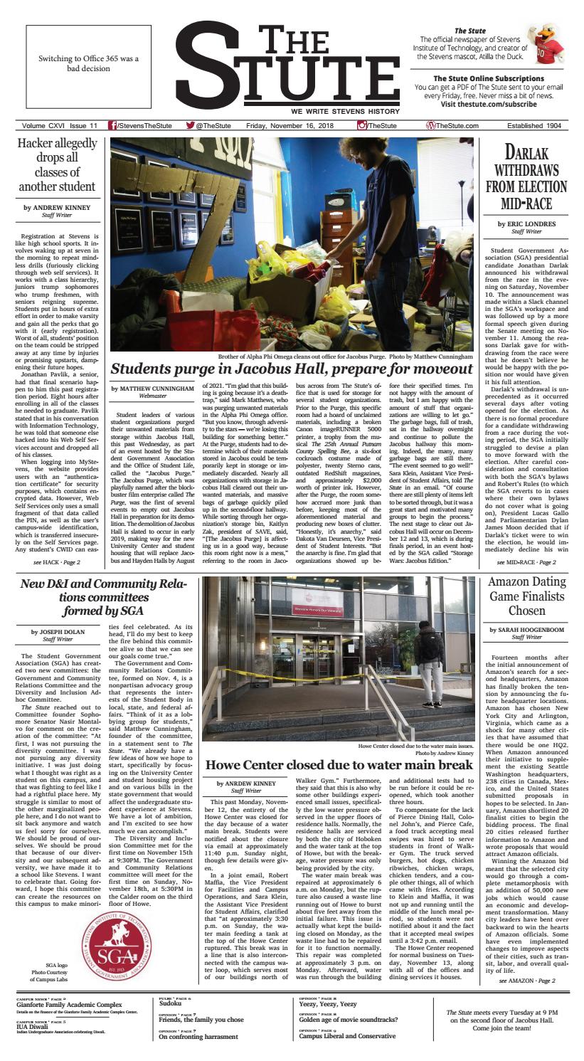 [The Stute] November 16, 2018 (Issue 11, Volume CXVI) by The Stute - Issuu