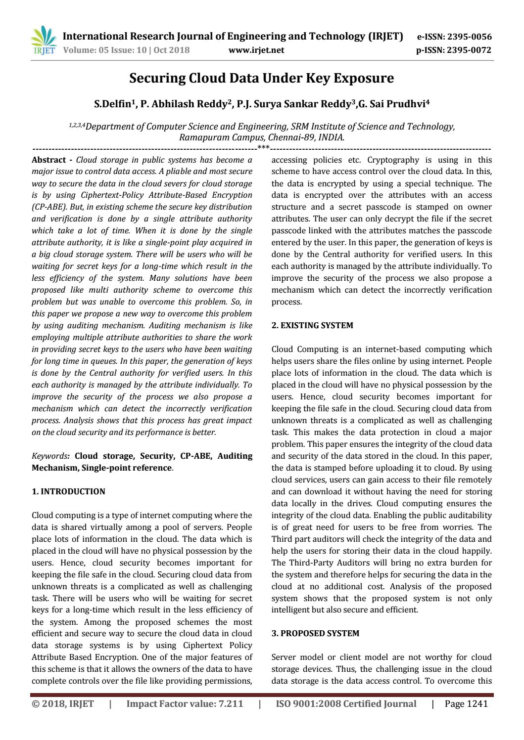 Irjet Securing Cloud Data Under Key Exposure By Irjet Journal Issuu