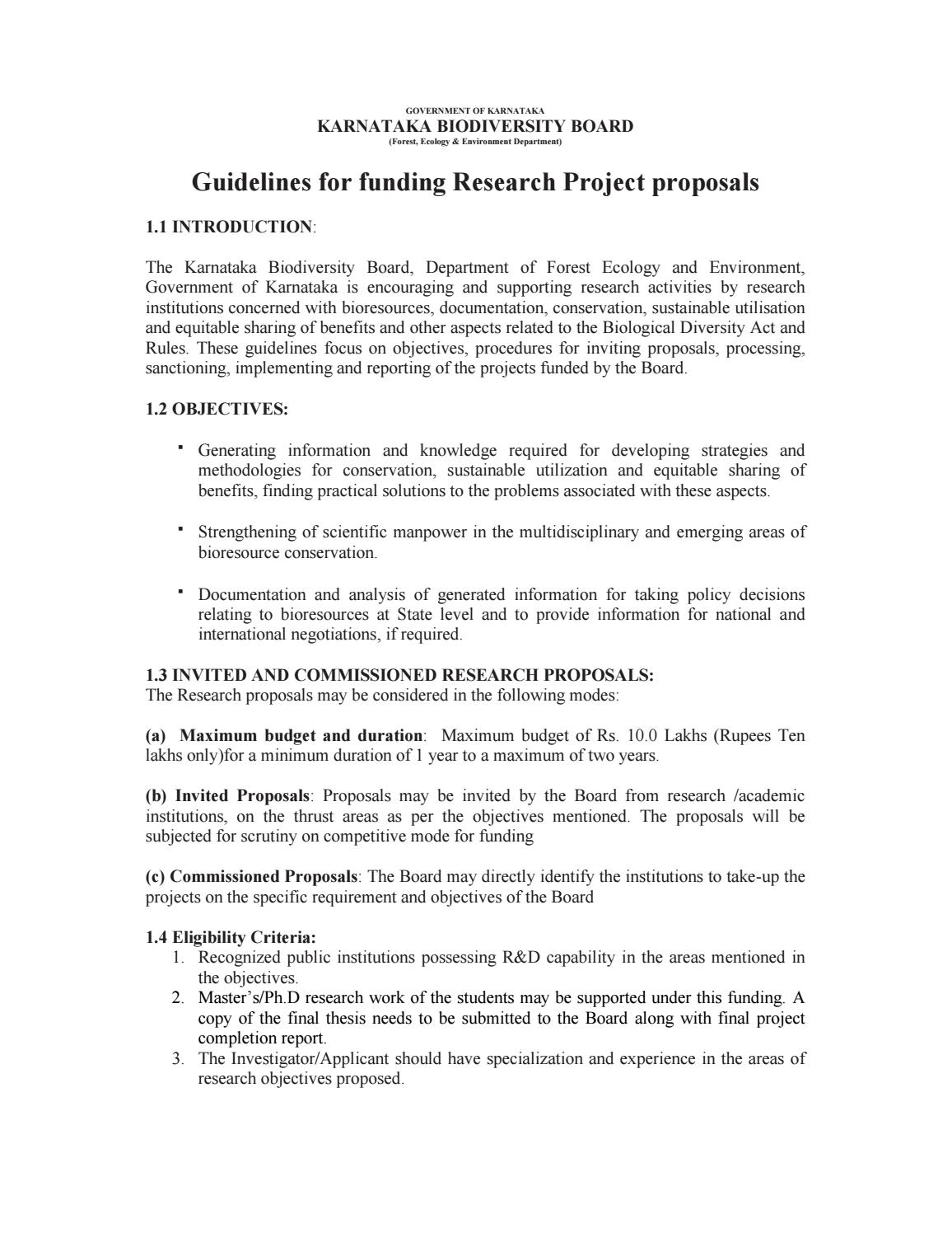 Karnataka Biodiversity Board (Govt of Karnataka) Research Project ...