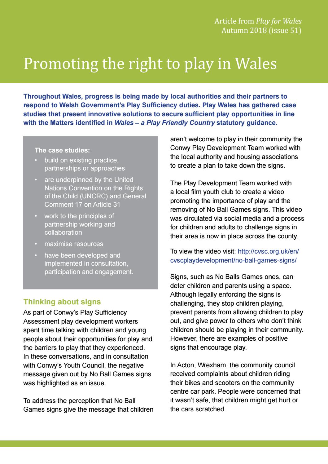 Promoting the right to play in Wales by Play Wales - Issuu