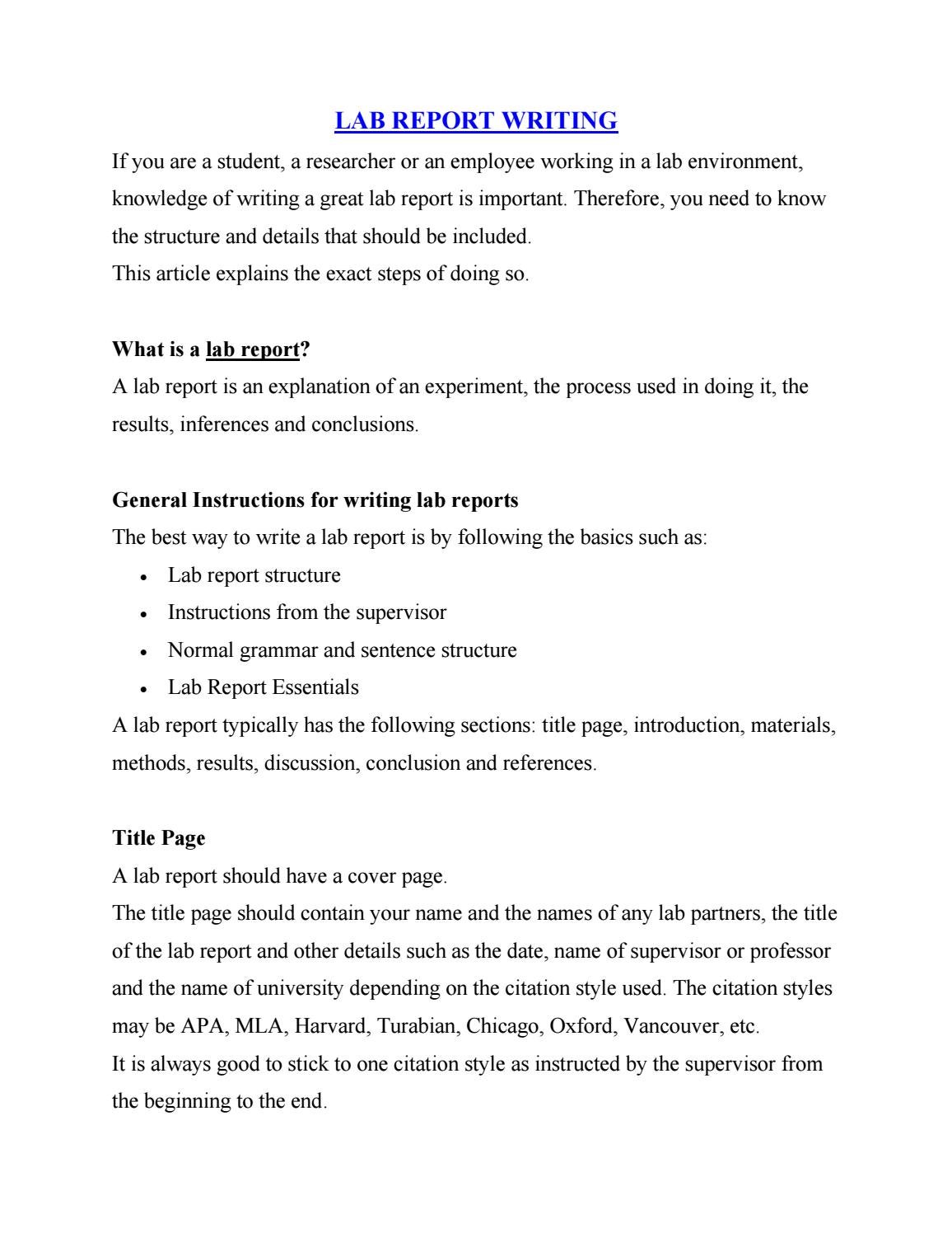How To Write A Great Lab Report By Cutewriters Issuu