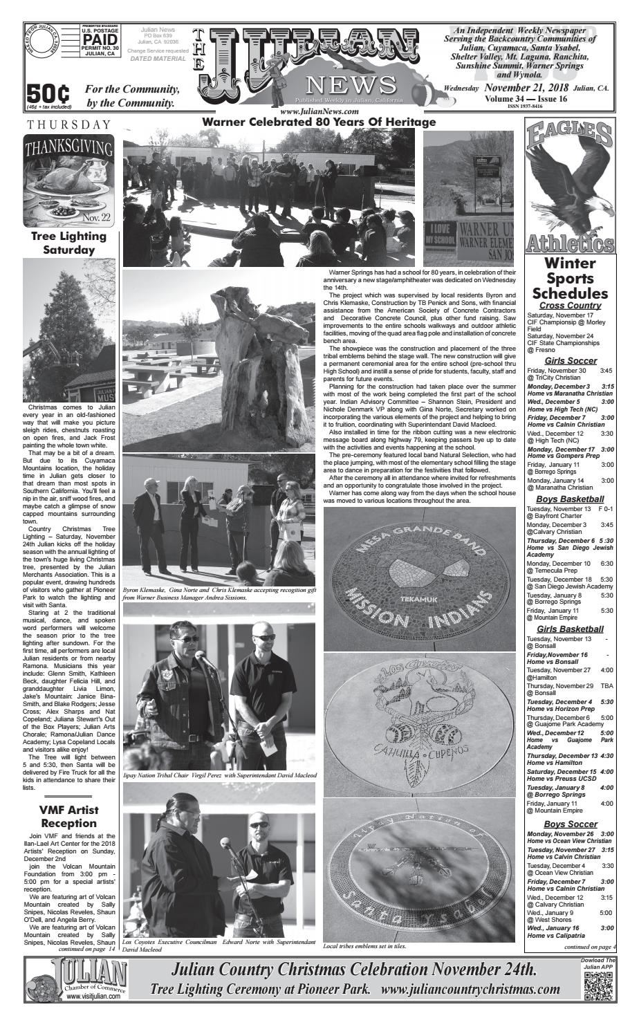 Wednesday - November 21, 2018 by Julian News - Issuu