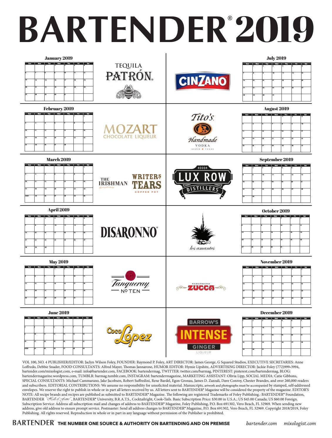 2019 BARTENDER CALENDAR by Foley Publishing Corporation - Issuu