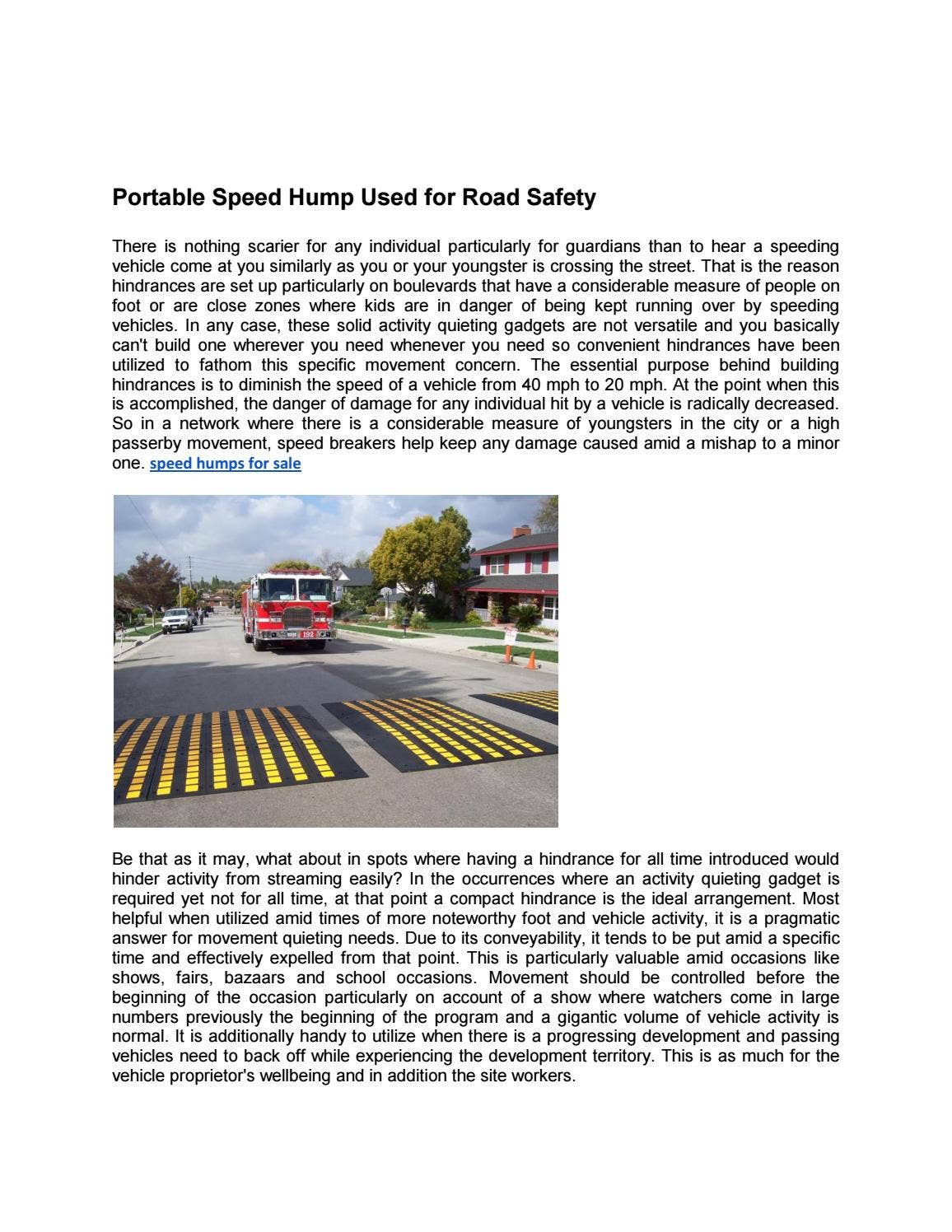 Portable Speed Hump Used for Road Safety by Sandra Johnson - Issuu