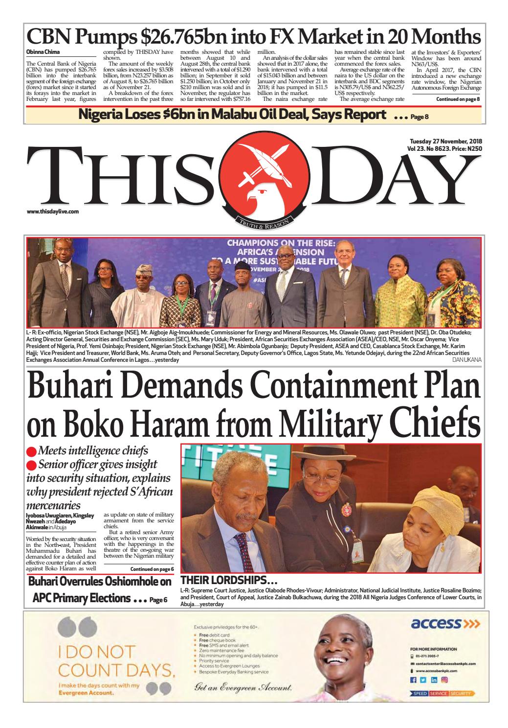 TUESDAY 27TH NOVEMBER 2018 by THISDAY Newspapers Ltd - Issuu