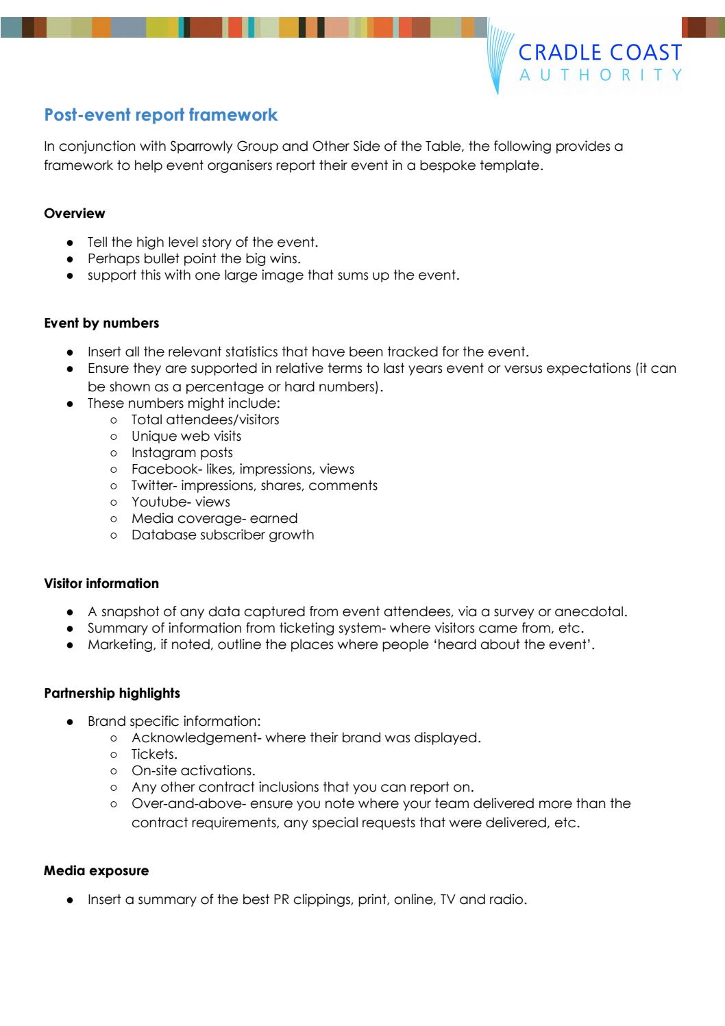 Post event Report Framework Toolkit By Cradle Coast Authority Issuu
