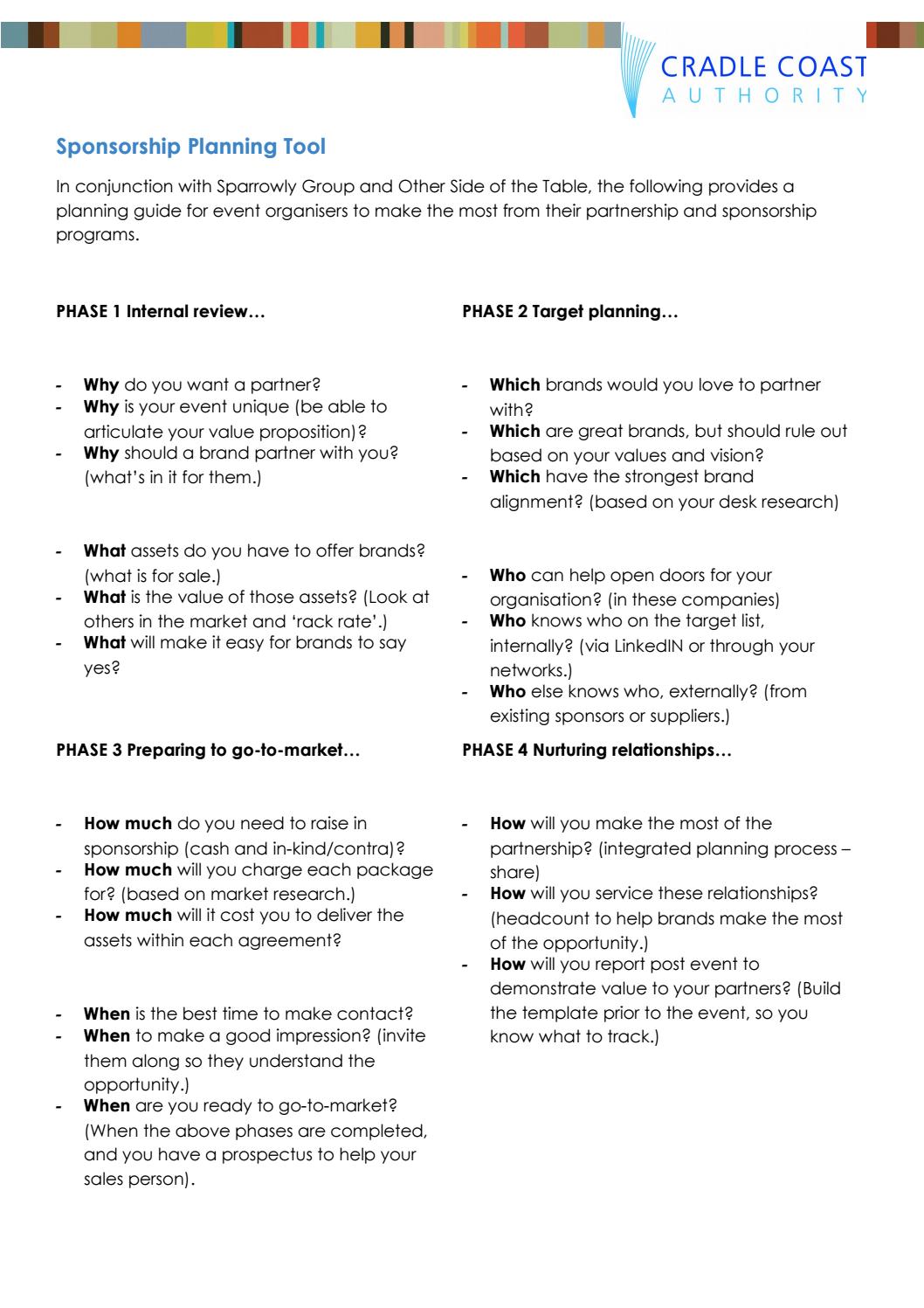 Sponsorship Planning - Toolkit by Cradle Coast Authority - Issuu