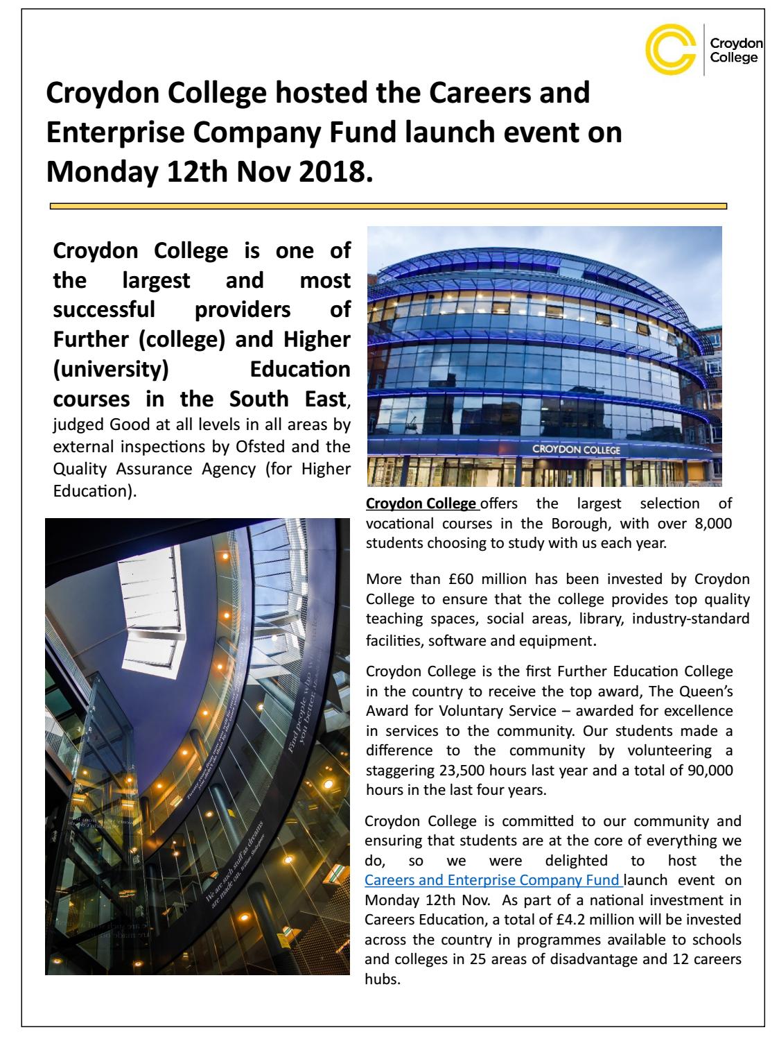 Croydon College hosted the Careers and Enterprise Company Fund launch ...