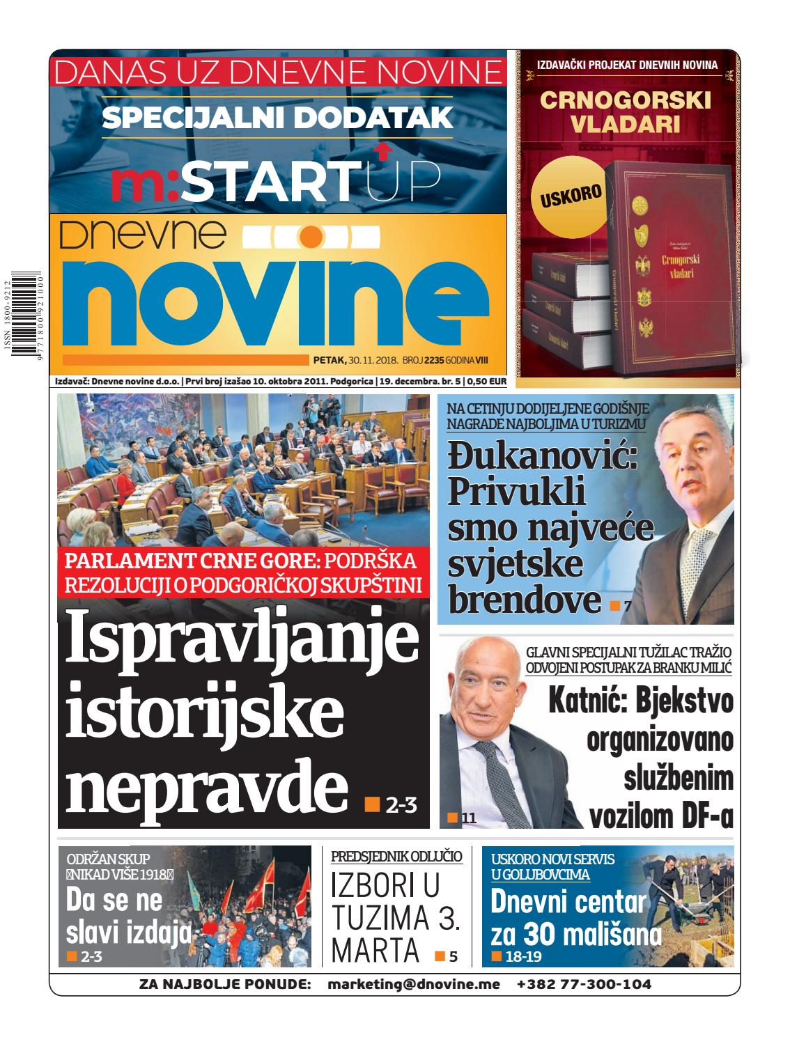 Dnevne novine 30. novembar 2018. by Dnevne Novine - Issuu