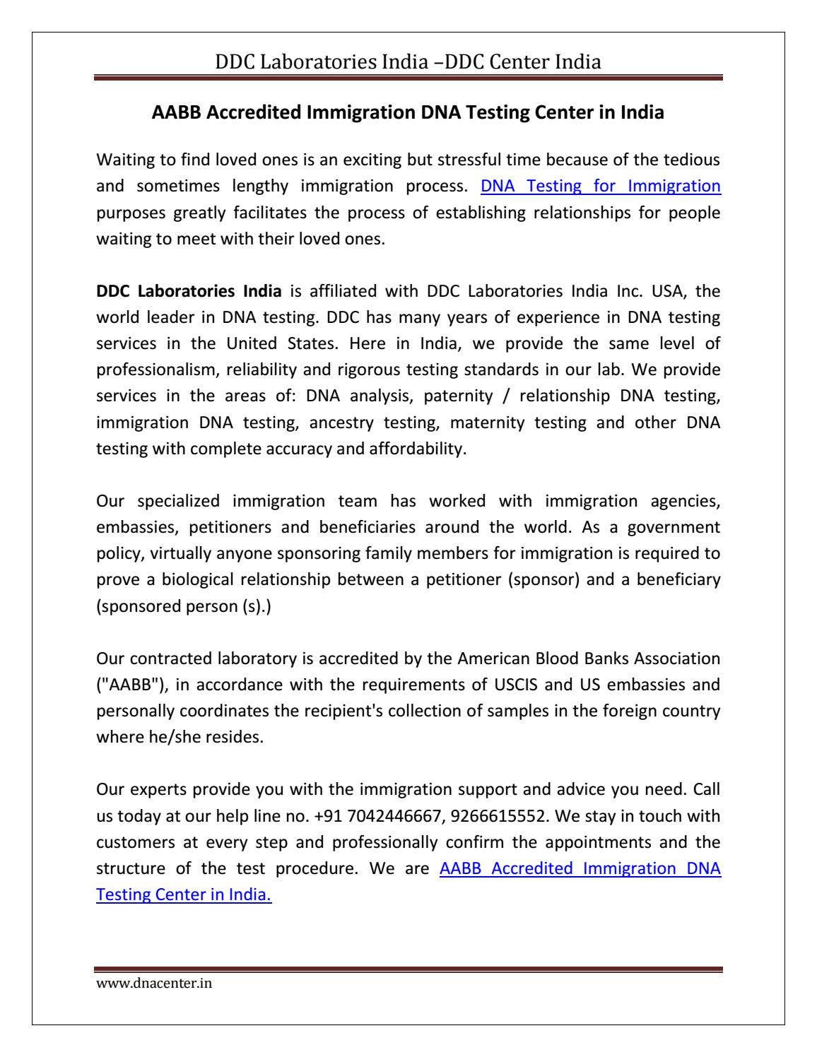AABB Accredited Immigration DNA Testing Center in India by DNA ...