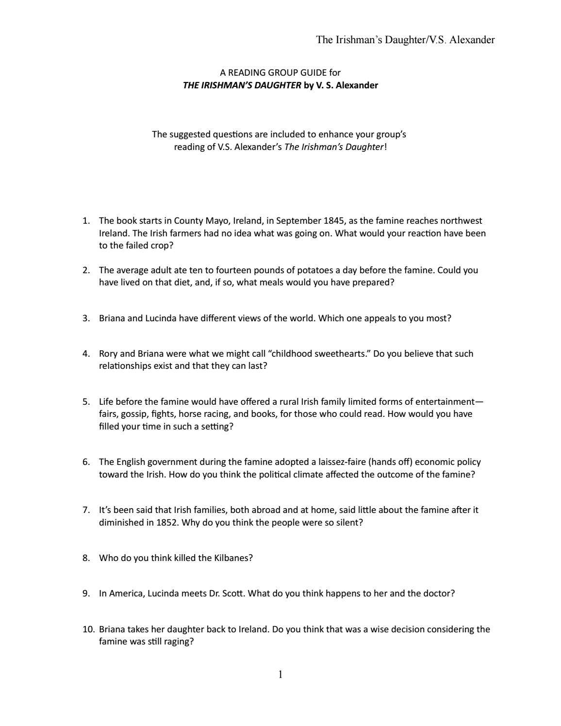 Reading Group Discussion Questions: The Irishman's Daughter by PRH ...