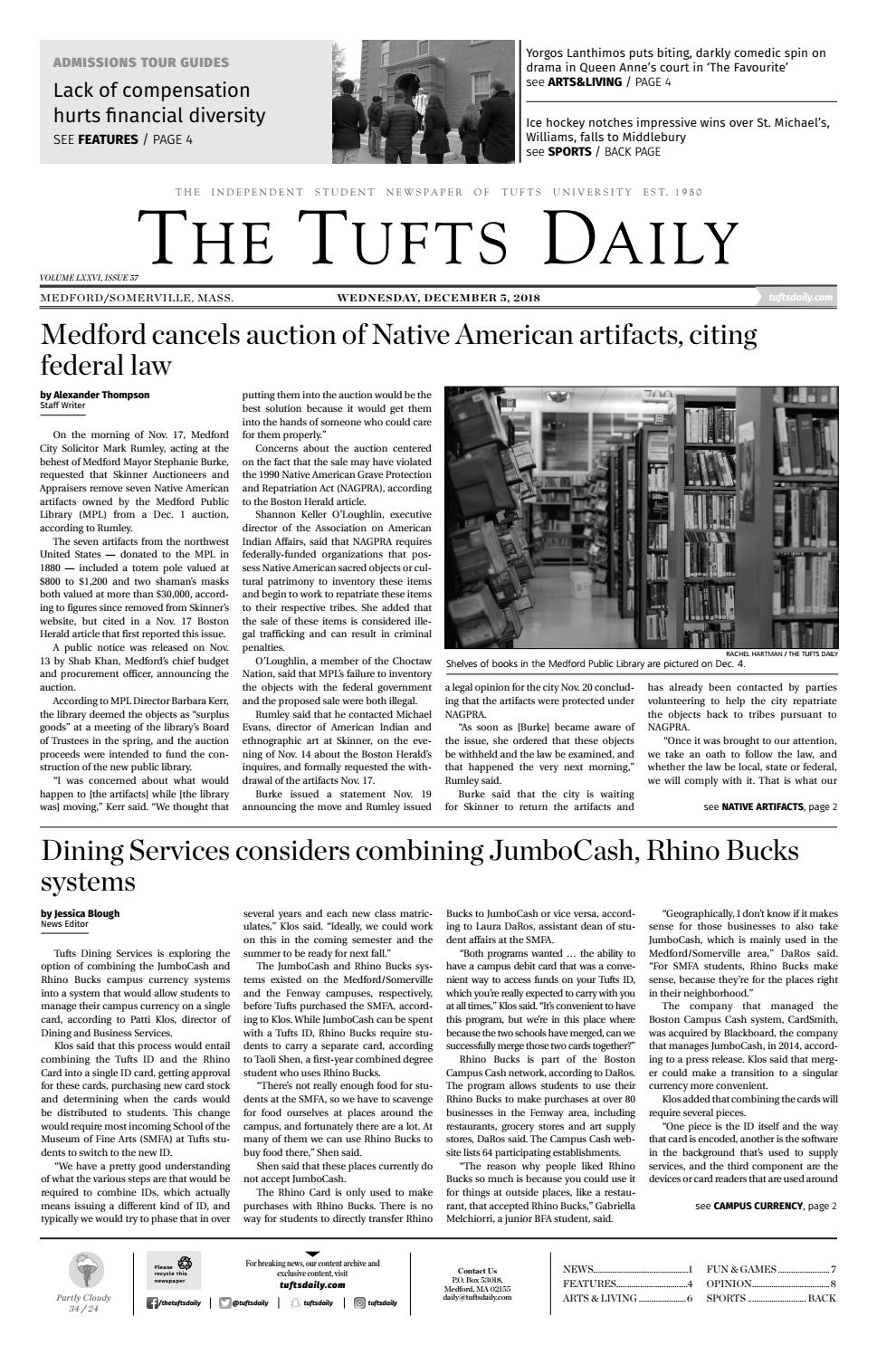 The Tufts Daily - Wednesday, December 5, 2018 by The Tufts Daily - Issuu