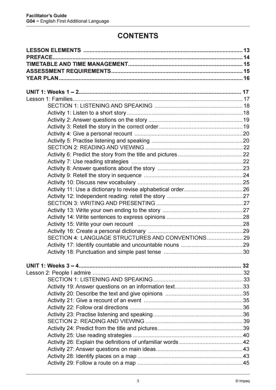 Gr 4-English First Additional Language-Facilitator's Guide by Impaq - Issuu