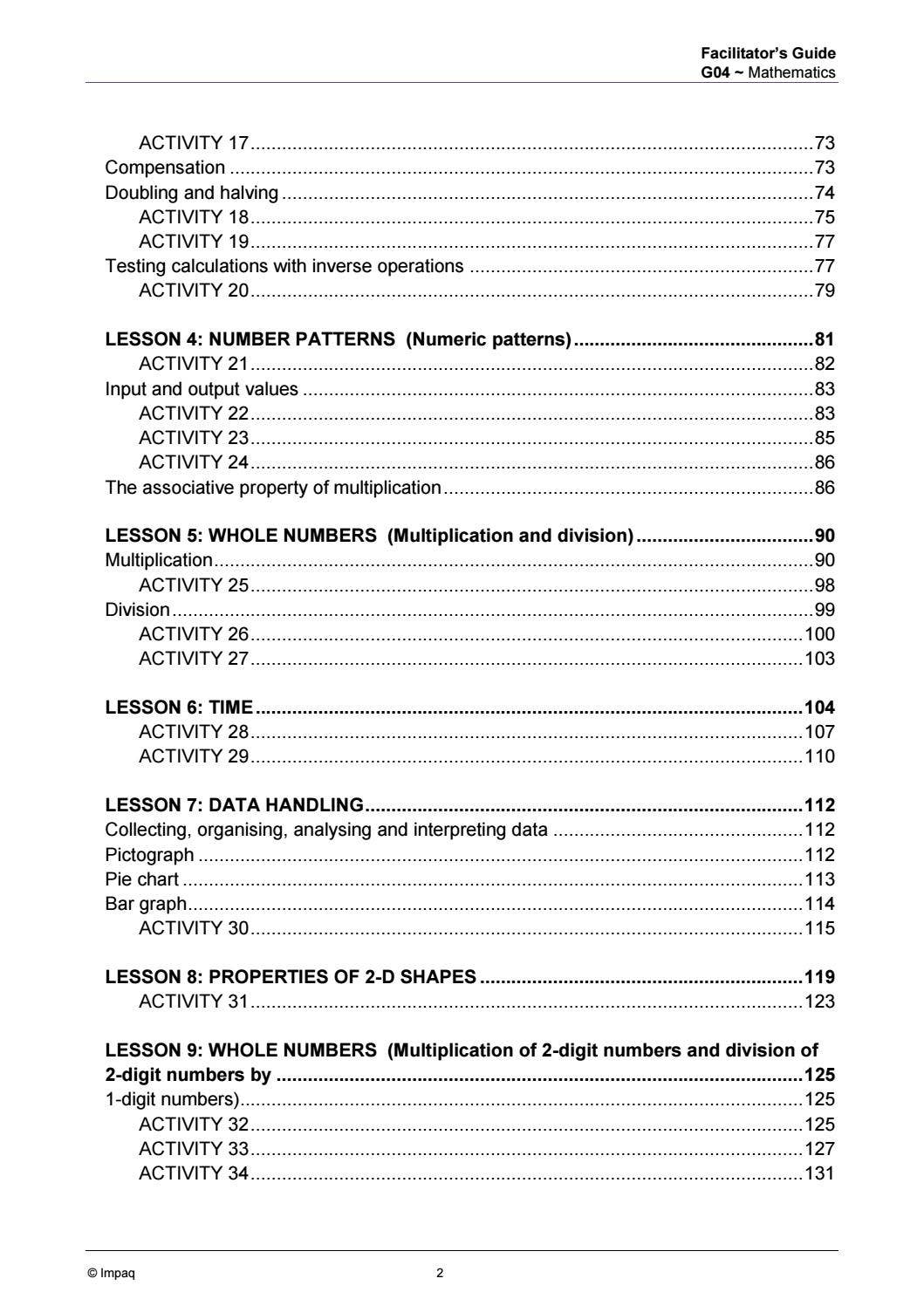 Gr 4-Mathematics-Facilitator's Guide by Impaq - Issuu