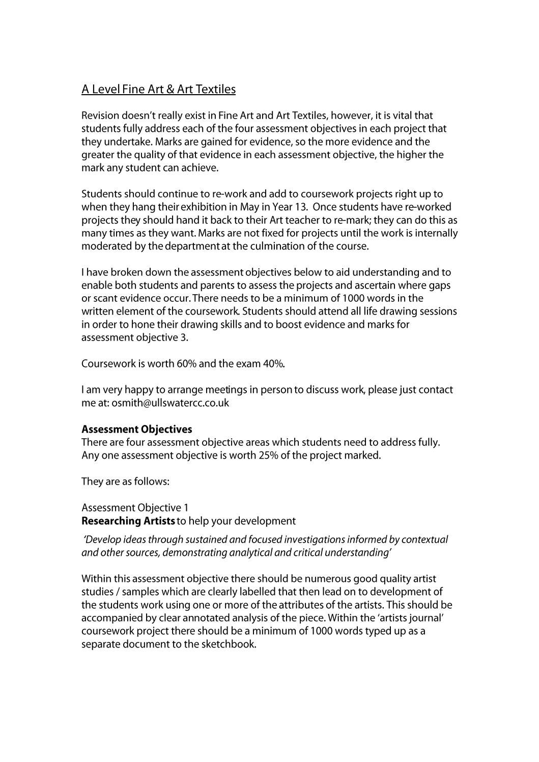 A Level Fine Art & Art Textiles by Ullswater Community College - Issuu