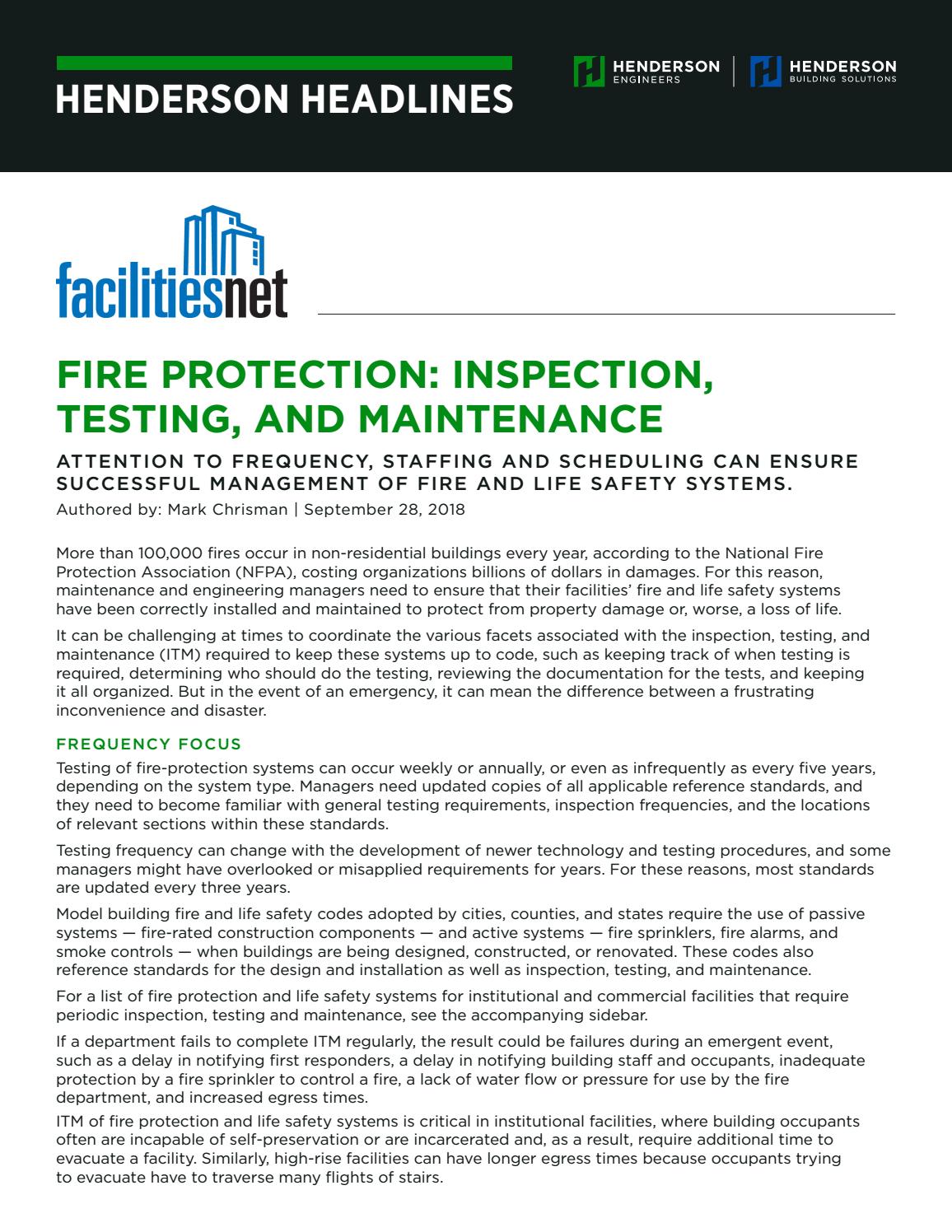 Henderson Engineers — Fire Protection: Inspection, Testing, and ...