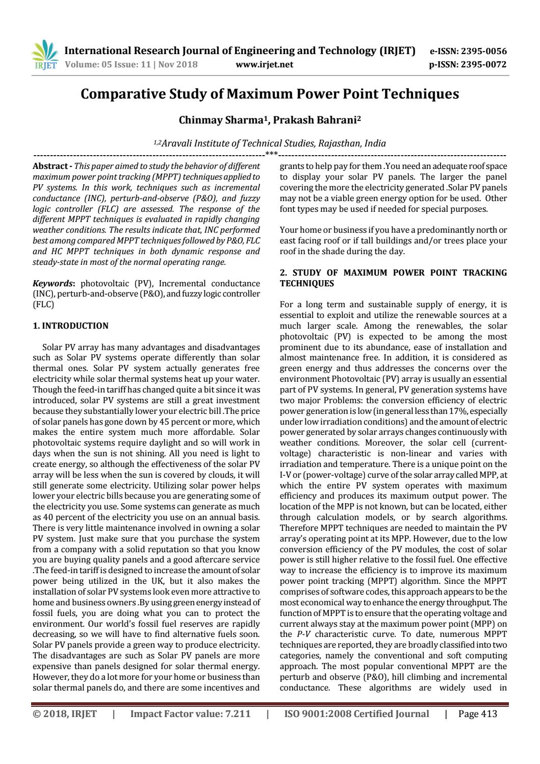 IRJET- Comparative Study of Maximum Power Point Techniques by IRJET ...