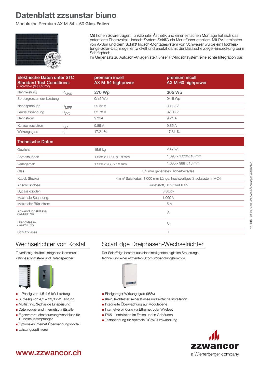 Photovoltaik - zzsunstar biuno, Technisches Datenblatt / Glas-Folien by ...