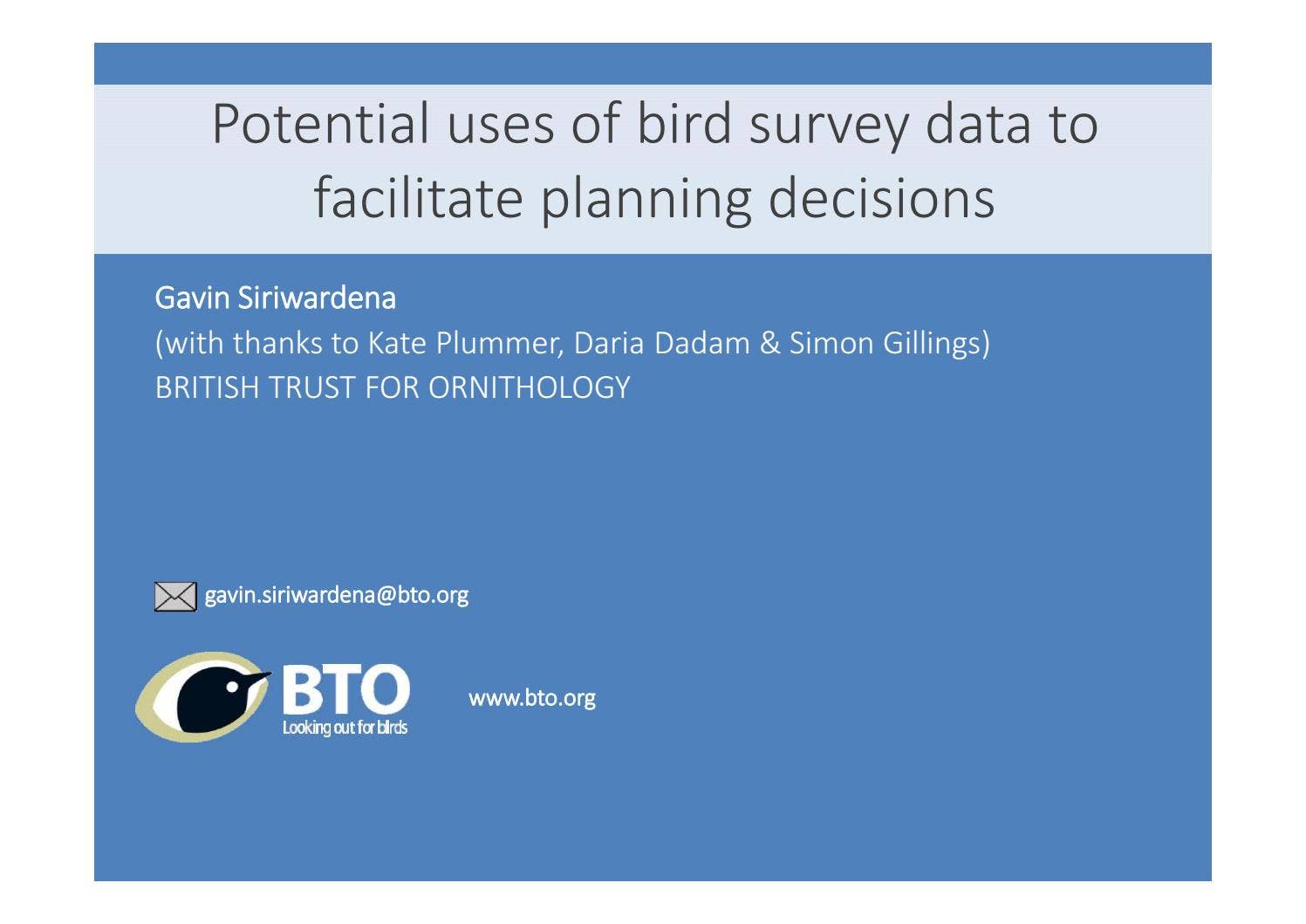 Potential uses of bird survey data to facilitate planning decisions by ...