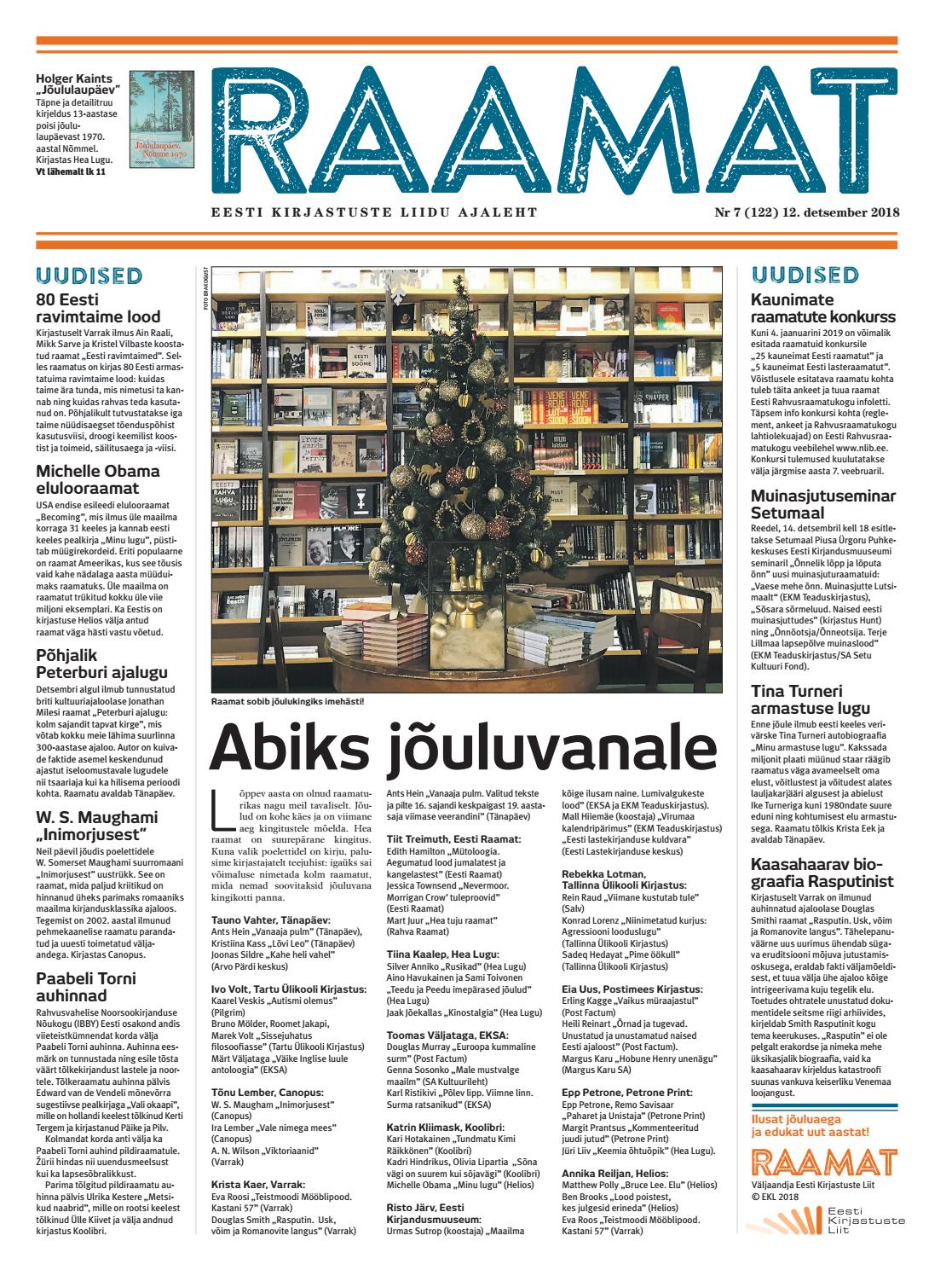 Ajaleht RAAMAT nr 122 (detsember 2018) by Kaidi Urmet - Issuu