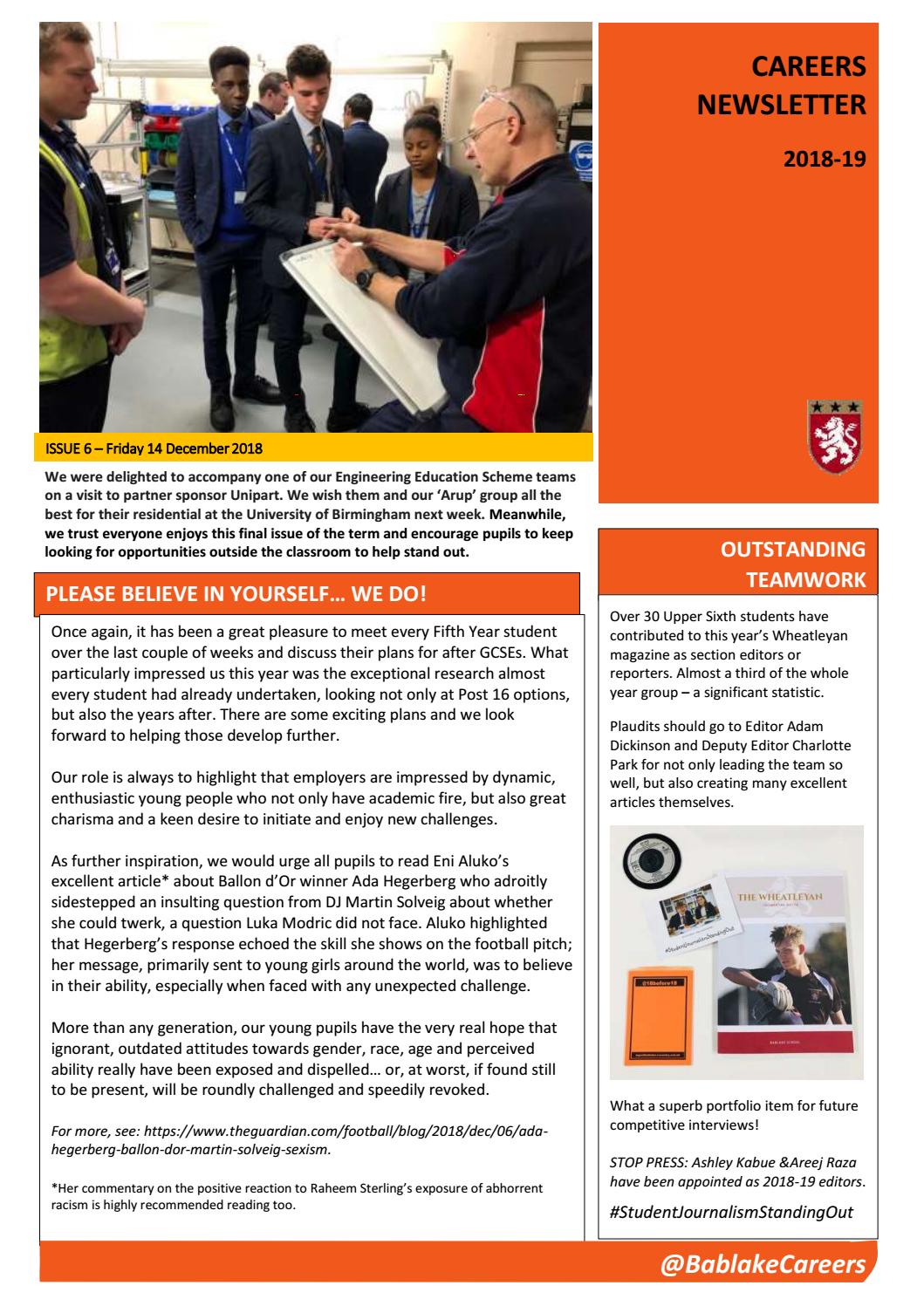 Bablake Careers Newsletter - Issue 6 (18-19) by Bablake - Issuu