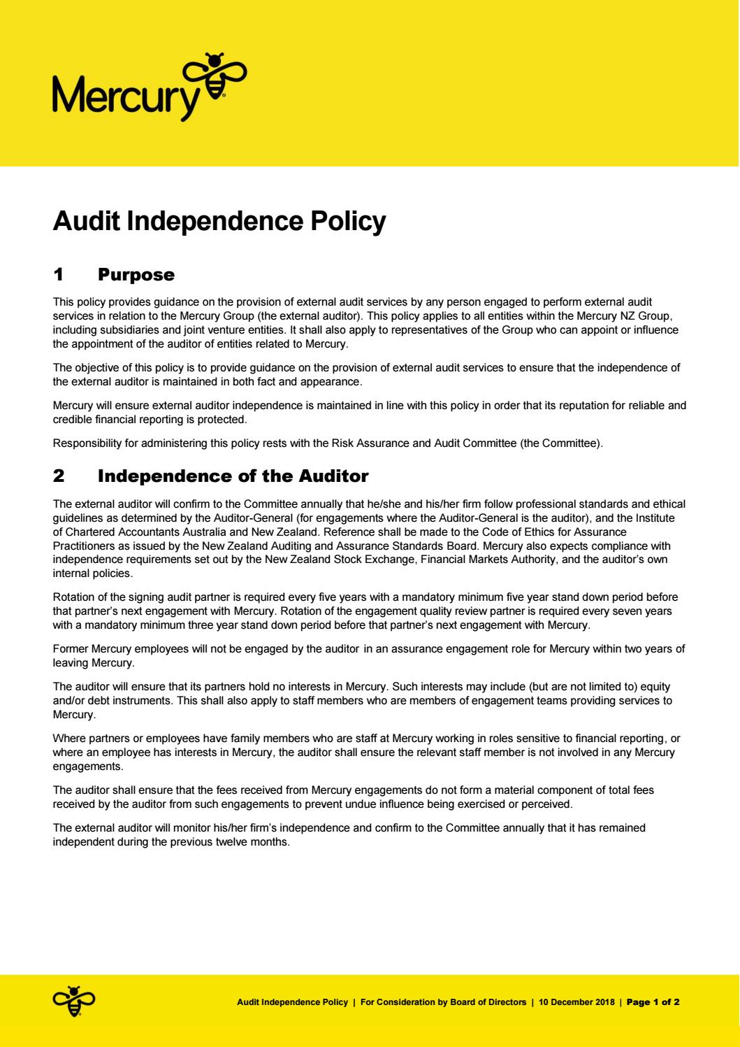 Audit Independence Policy by Mercury - Issuu