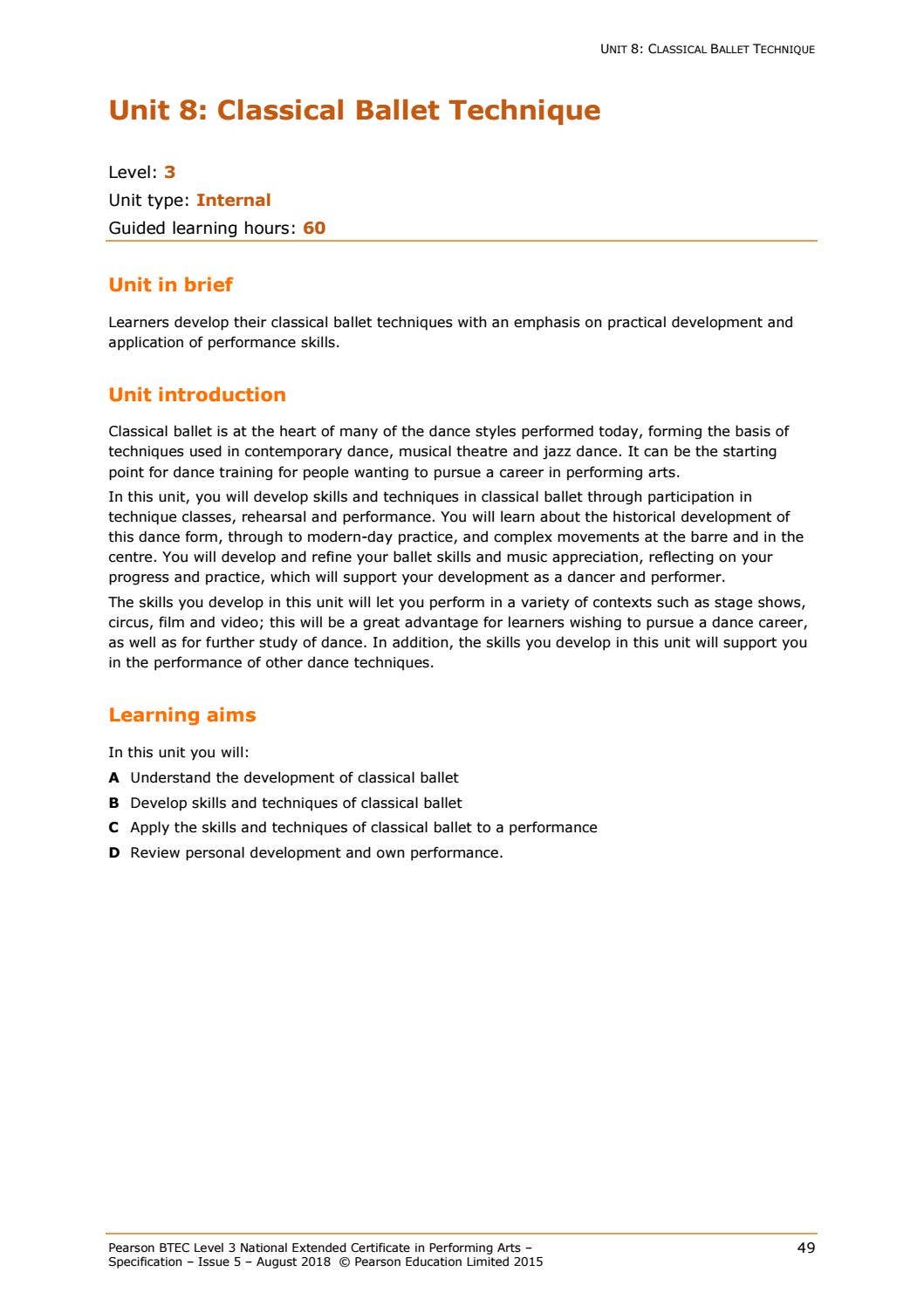 BTEC Level 3 Dance Extended Specification by Ullswater Community ...